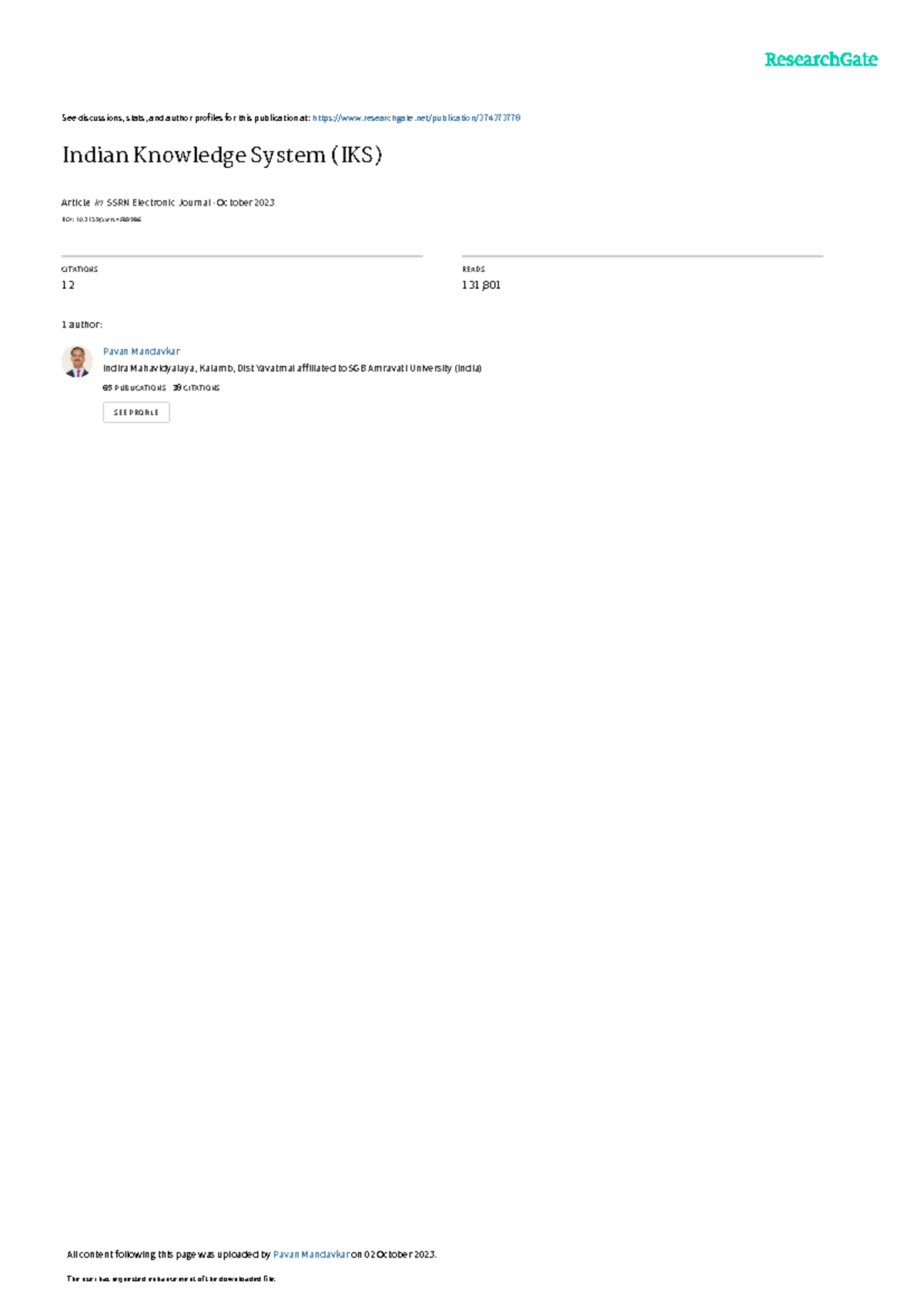 Indian Knowledge System (IKS) Overview and Future Directions - Studocu