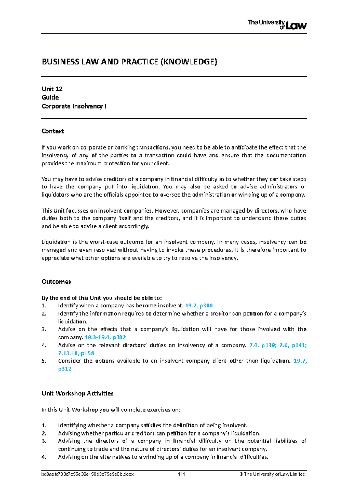 Business Law and Practice Unit 12: Corporate Insolvency Overview - Studocu