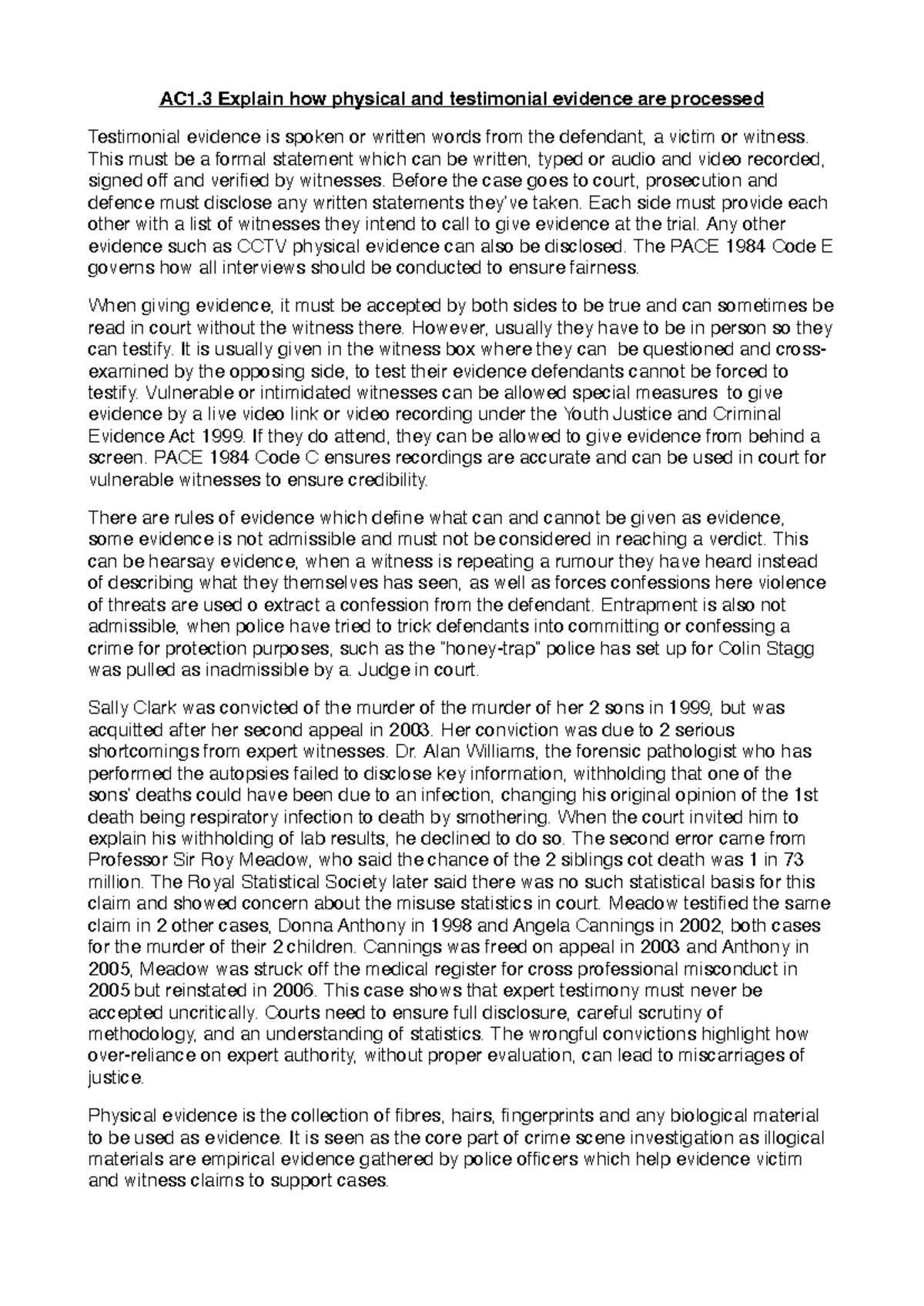 AC1.3 & 1.4 Full Marks Response: Evidence Processing & Rights in ...