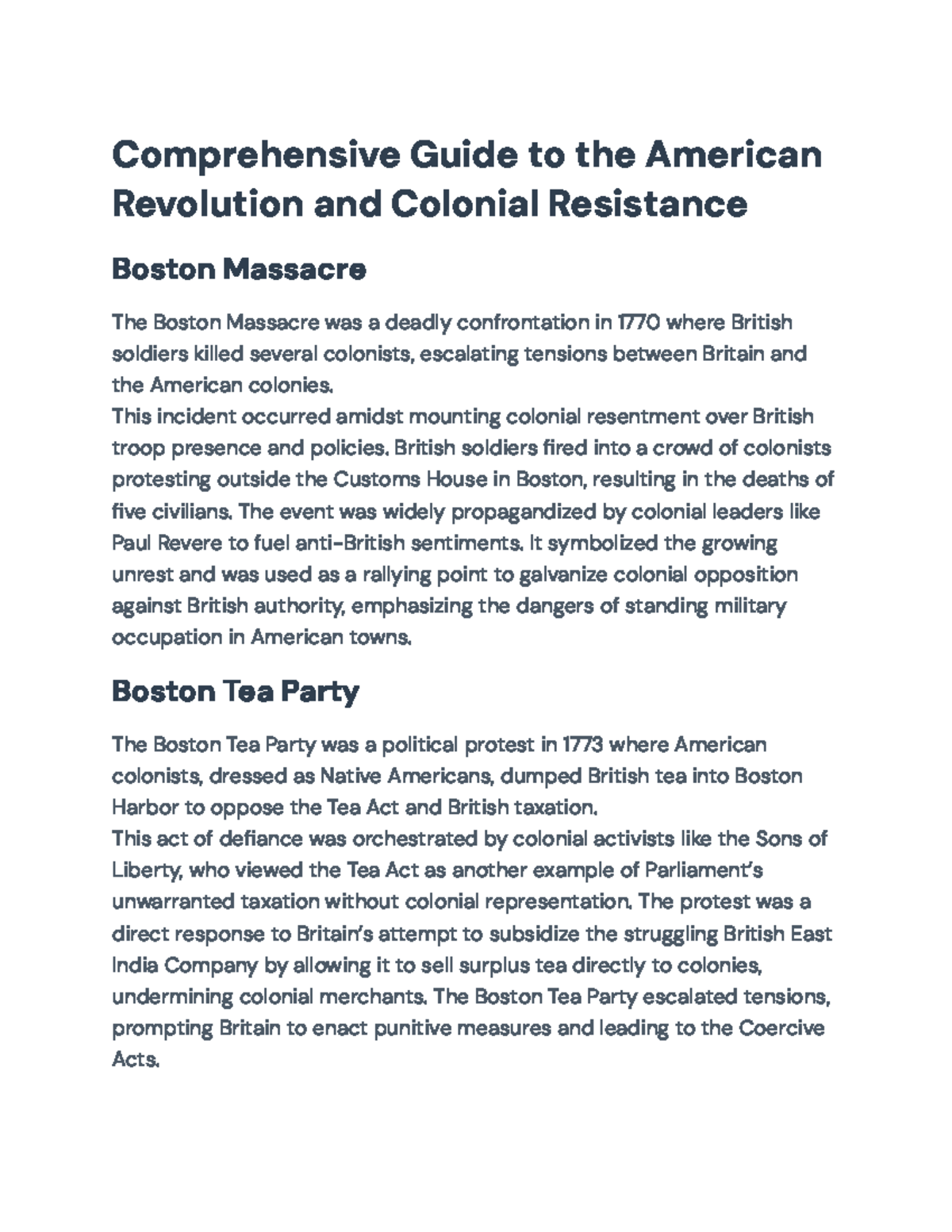 Comprehensive Overview of the American Revolution & Colonial Resistance ...