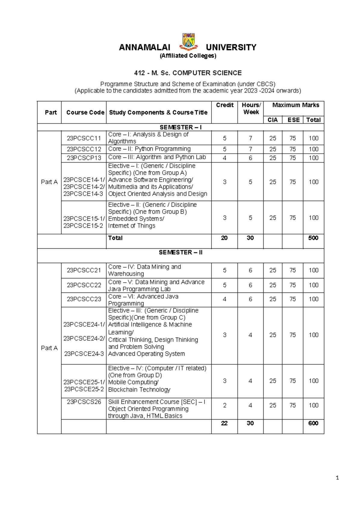 412 M. Sc. Computer Science Programme Structure & Exam Scheme (2023-24 ...