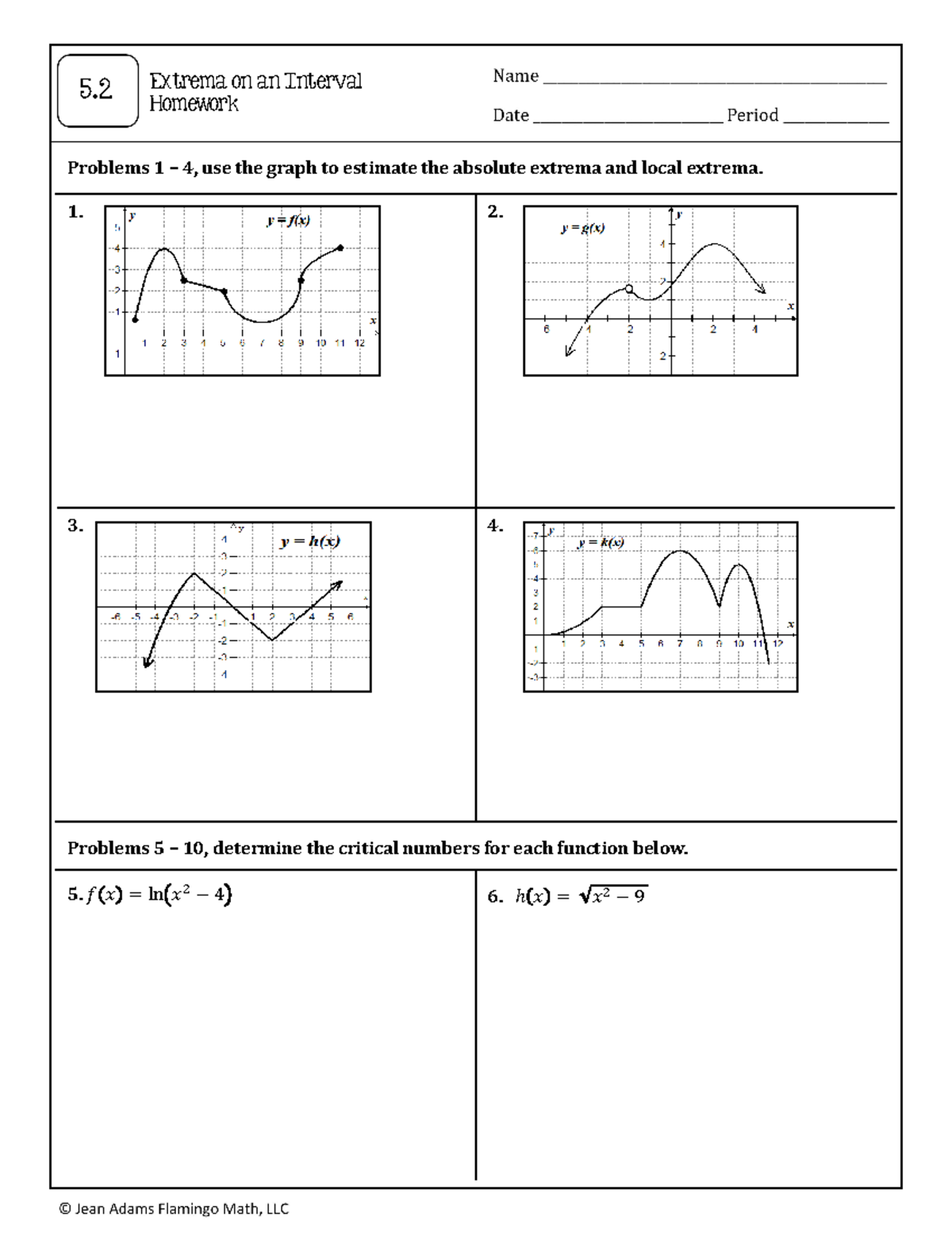 5.2 HW - Curve Sketching: Extrema, Critical Numbers & Values - Studocu