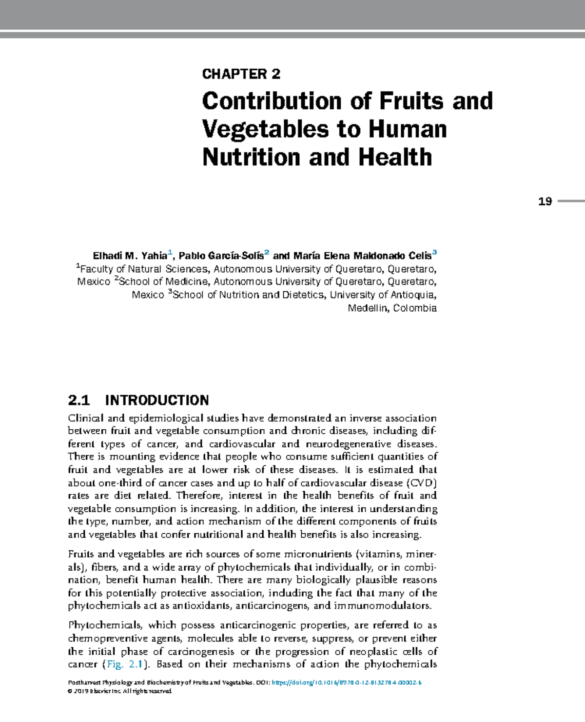 CHAPTER 2: The Role of Fruits and Vegetables in Nutrition and Health ...
