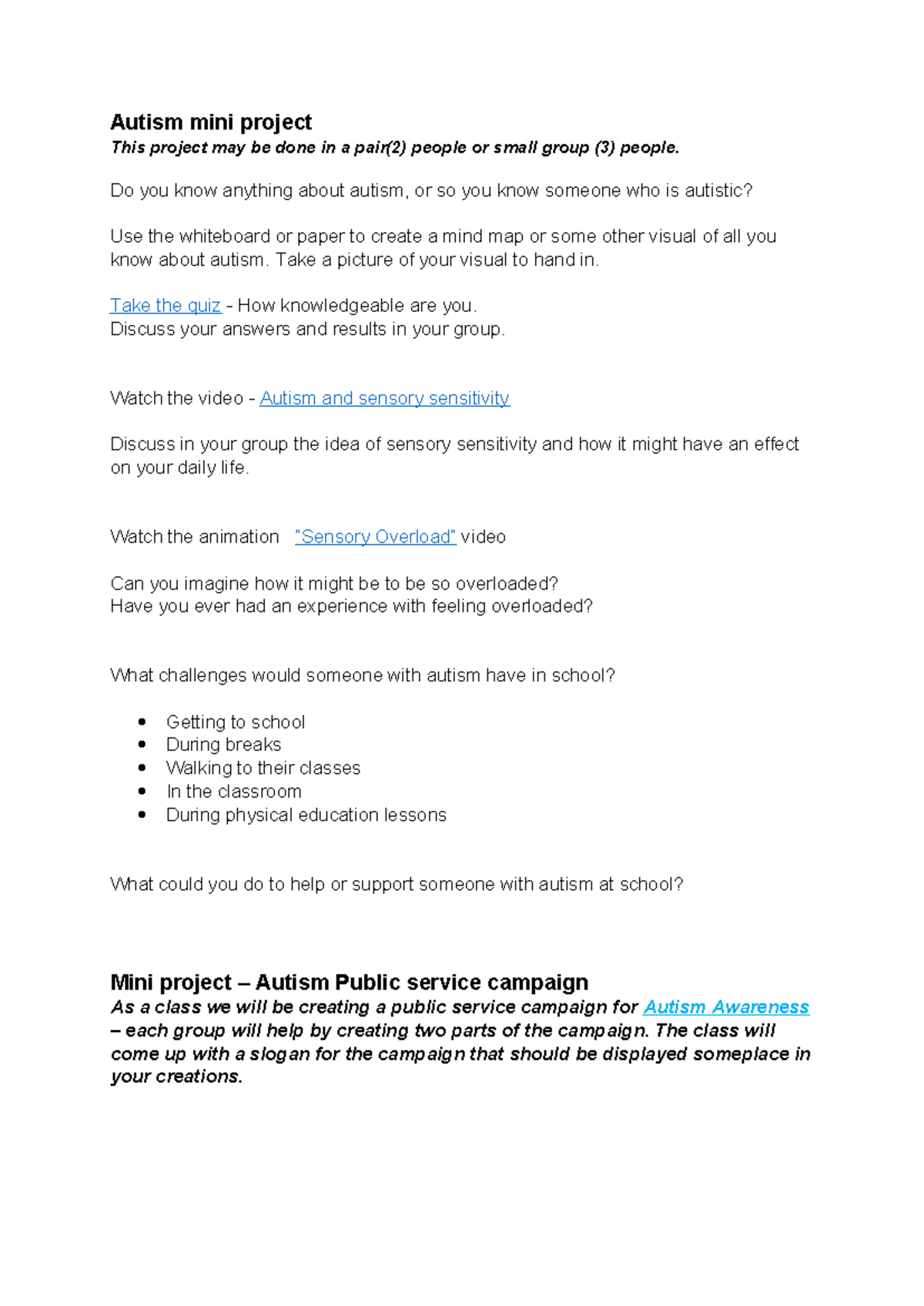 Autism Awareness Campaign Project: Creative Mini Project Ideas ...