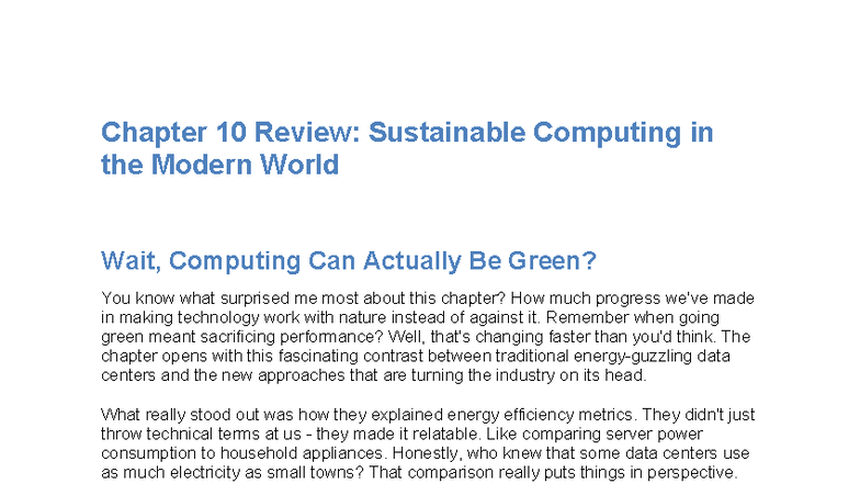 Chapter 10 Review: Sustainable Computing in the Modern World - Studocu