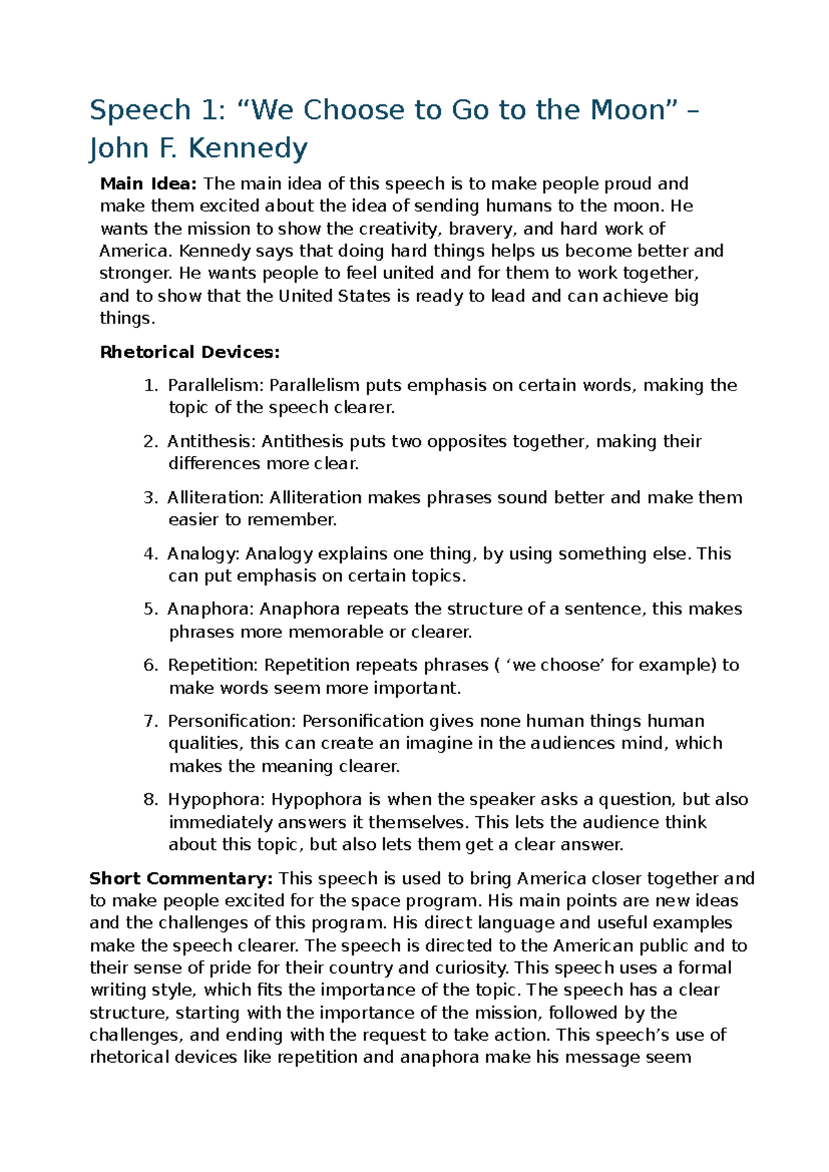 Speech Analysis: JFK's Moon Speech & Steve Jobs' Commencement Address ...