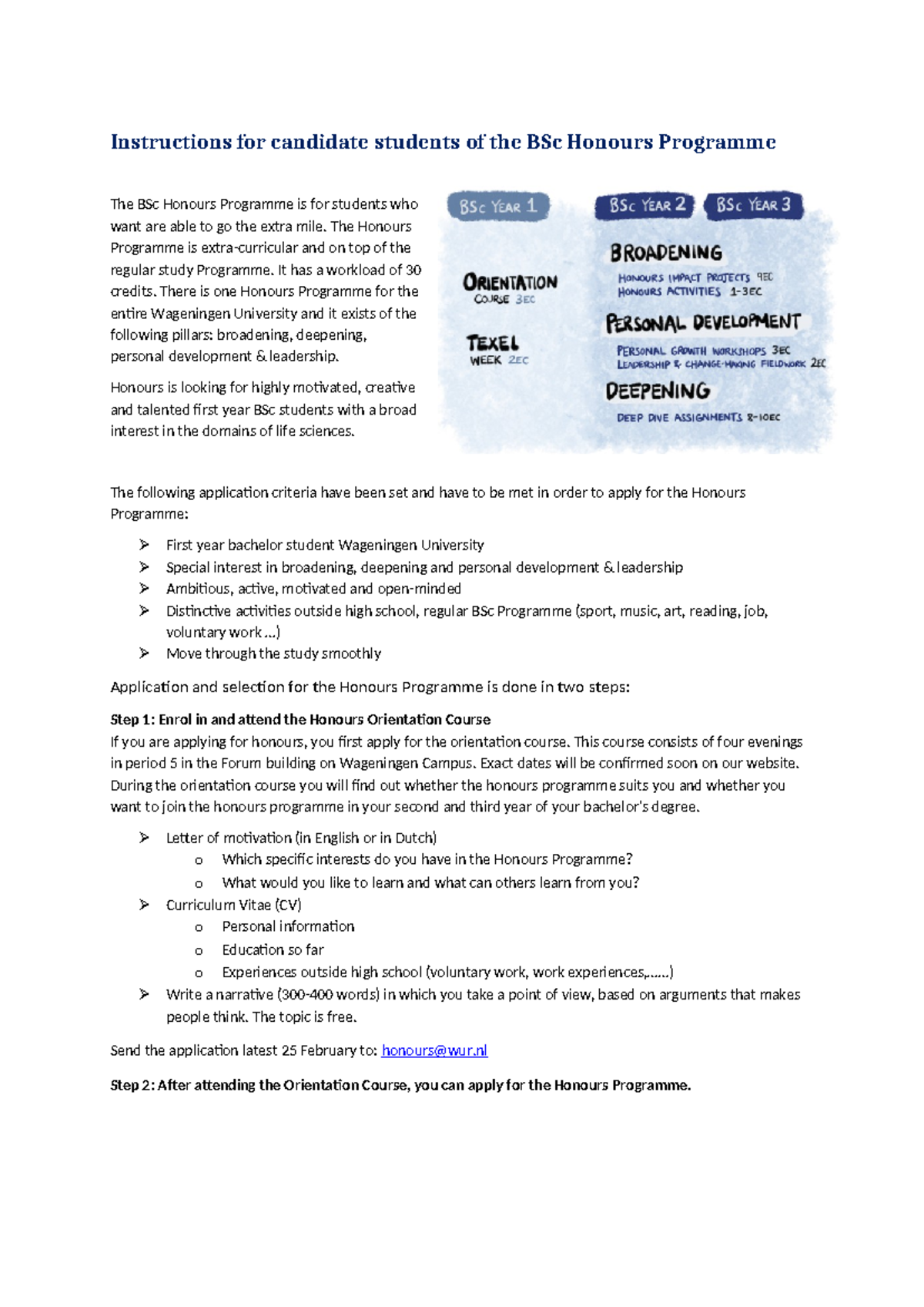 BSc Honours Programme Application Instructions and Criteria - Studeersnel