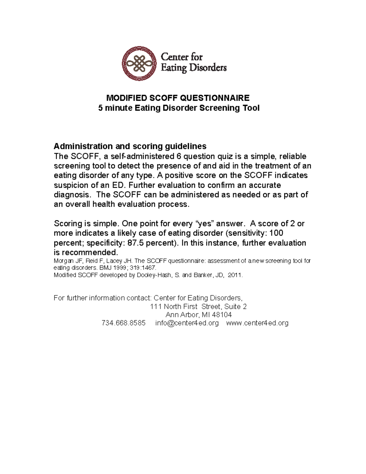 SCOFF Questionnaire - 5 Minute Eating Disorder Screening Tool - Studocu