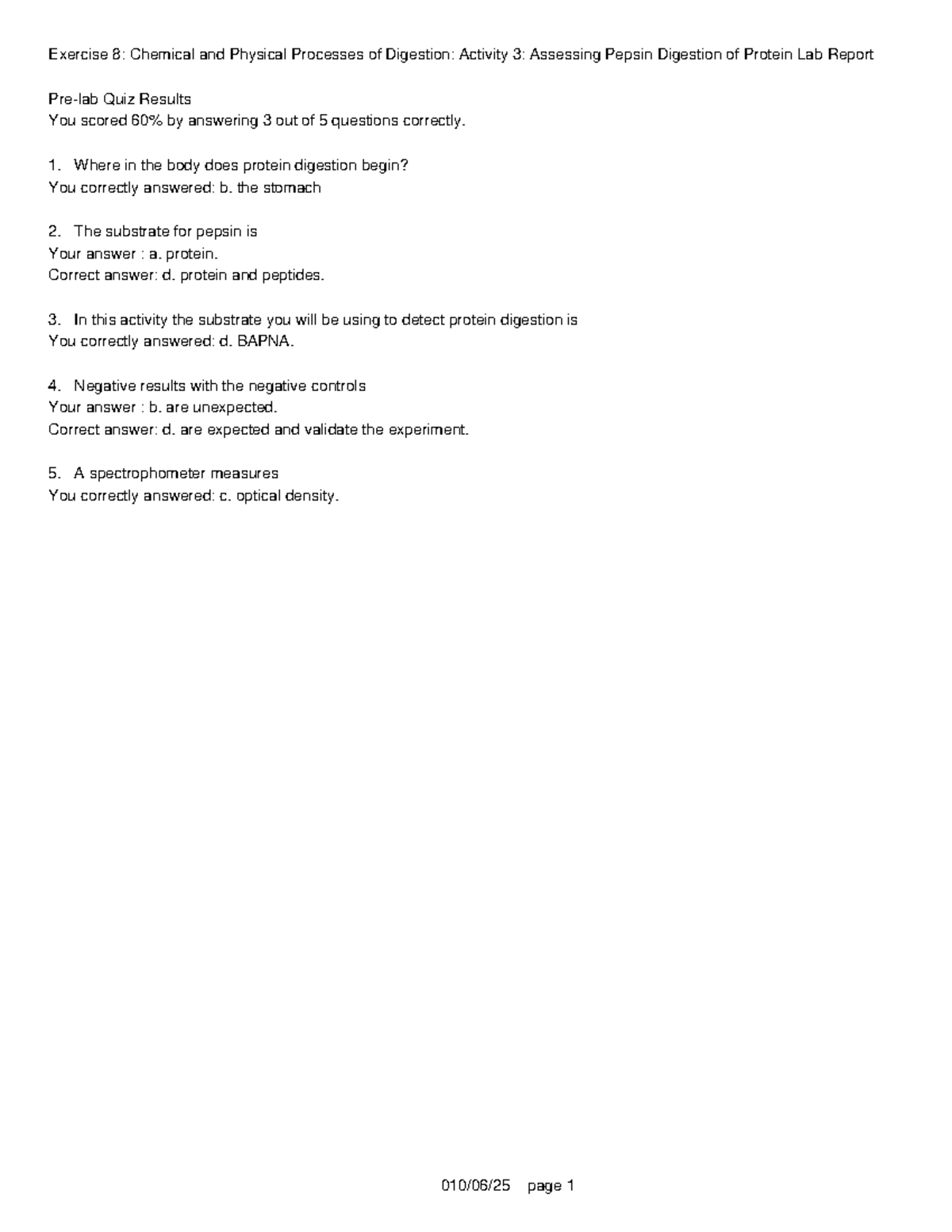 PEX-08-03: Lab Report Quiz on Pepsin Digestion of Protein - Studocu