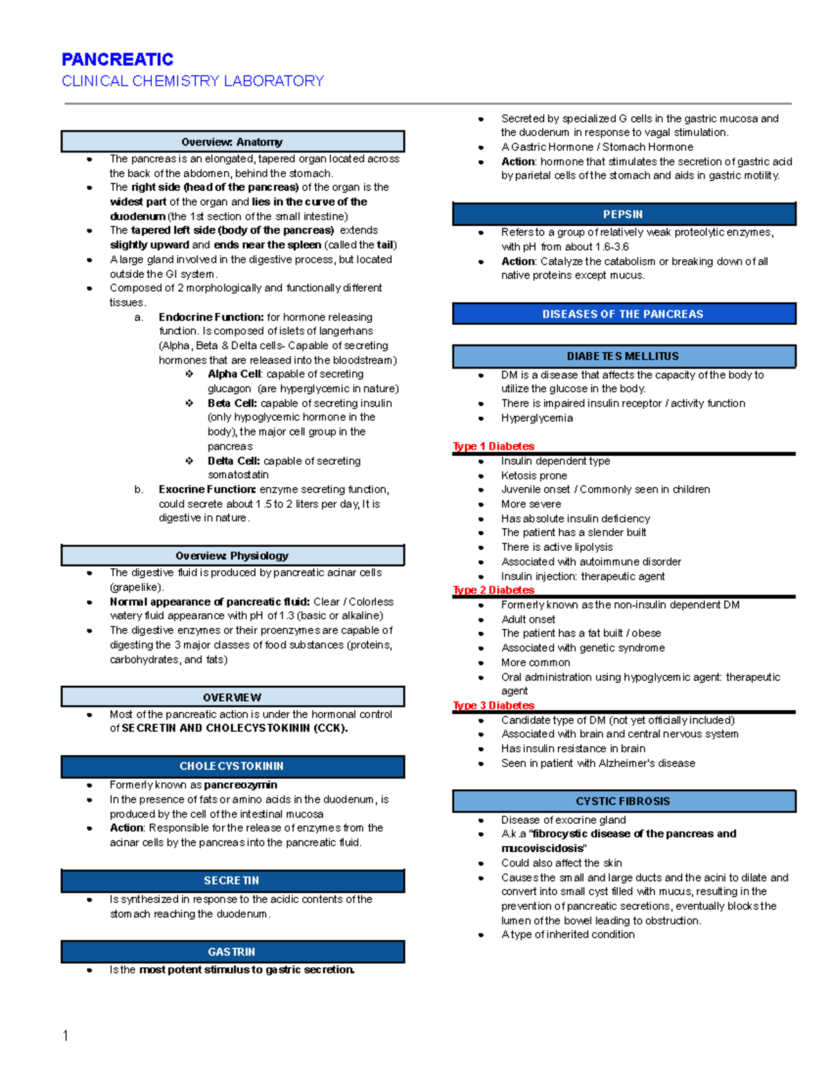 Pancreatic-1 - good study notes - PANCREATIC CLINICAL CHEMISTRY ...