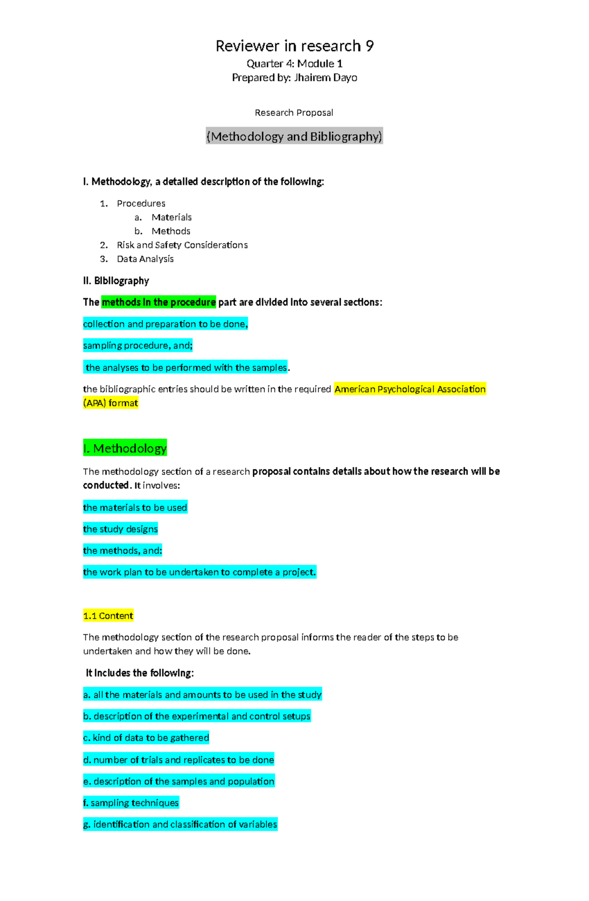 Research 9 Q4 Module 1: Proposal Methodology & Bibliography Notes - Studocu