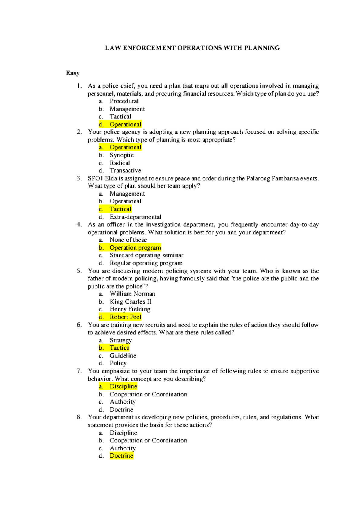 LAW 101 Midterm: Planning for Effective Law Enforcement Operations ...