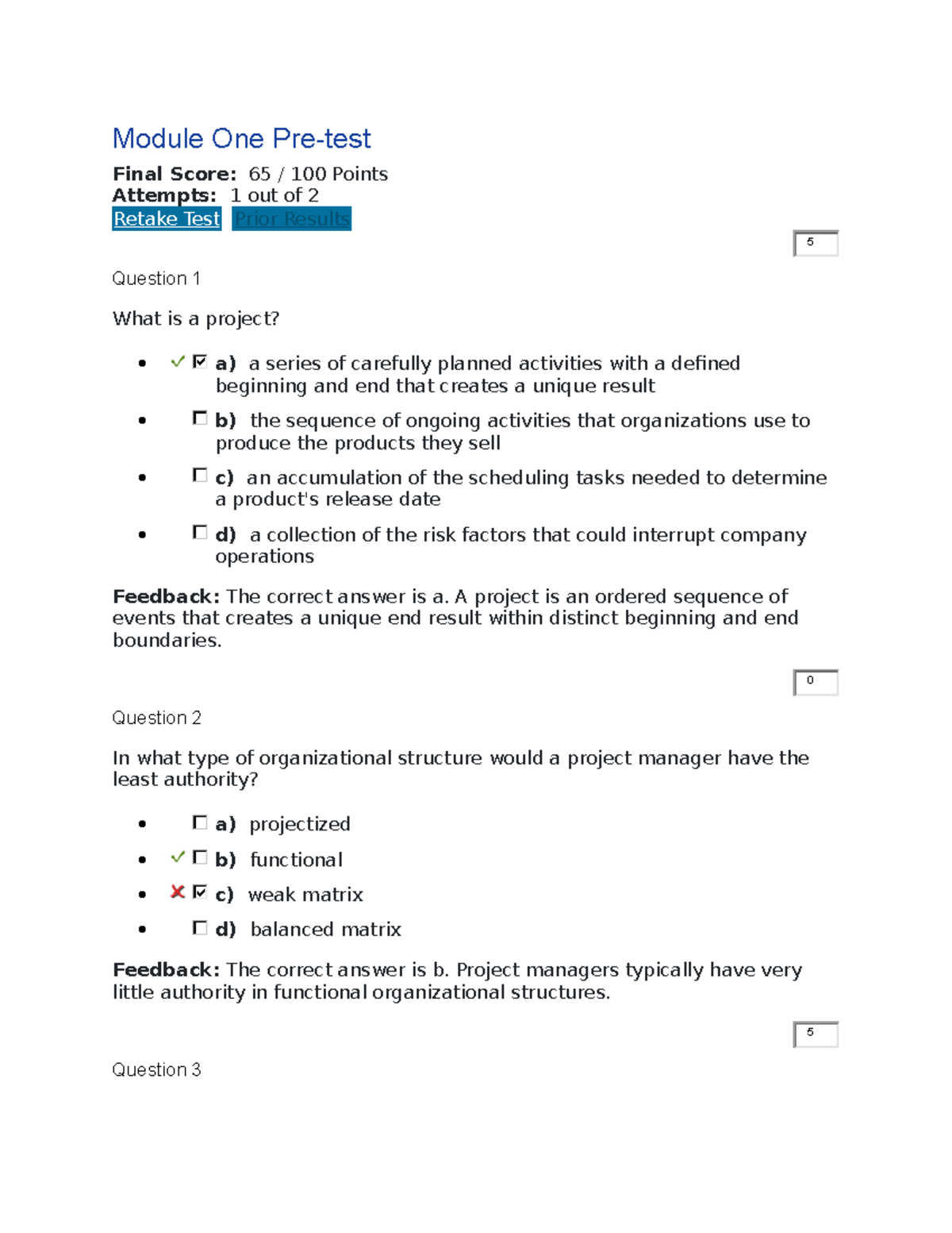 Module One Pre-Test - Module One Pre-test Final Score: 65 / 100 Points ...