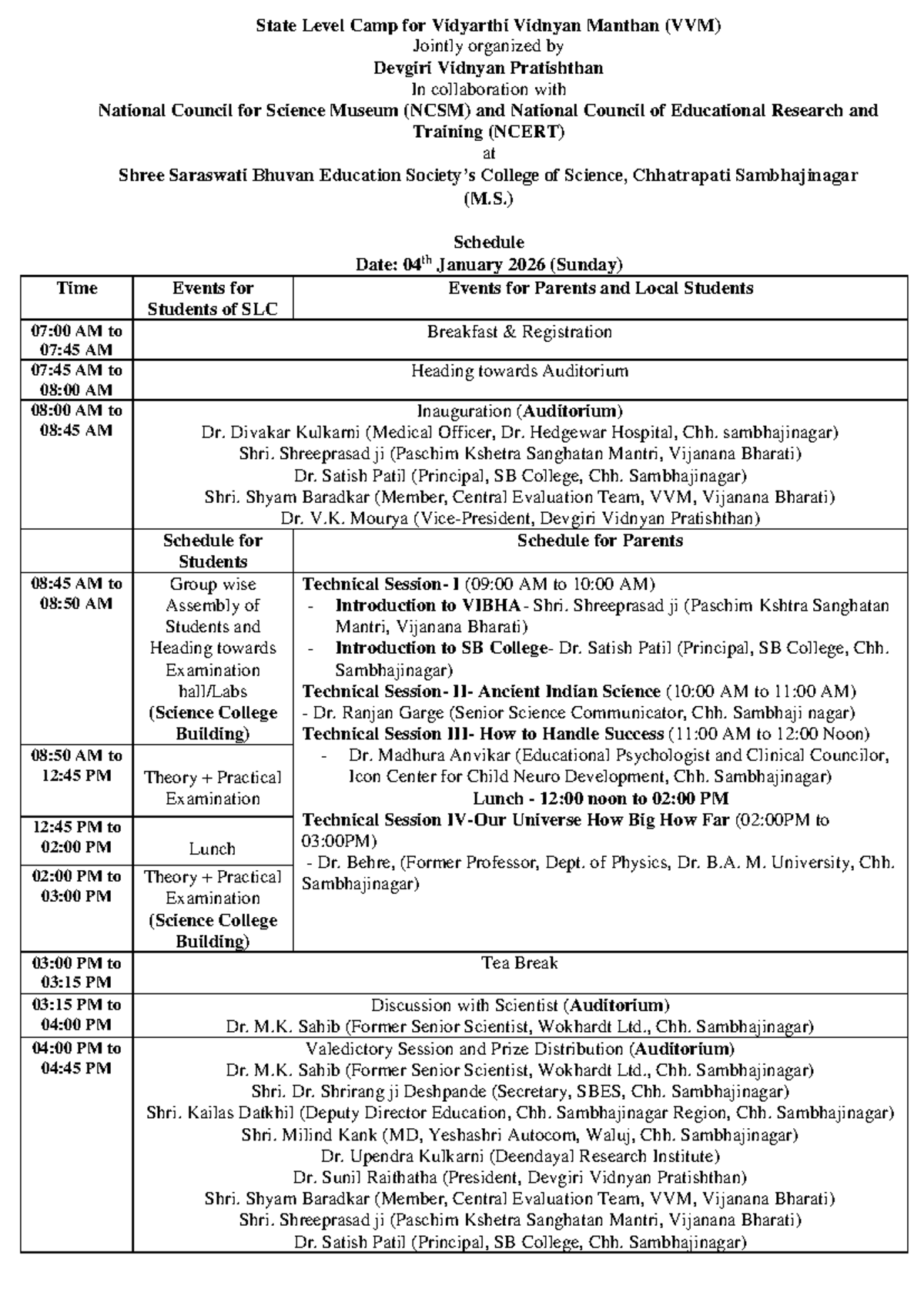 State Level Camp Schedule for SLC @ Chh. Sambhajinagar - Studocu
