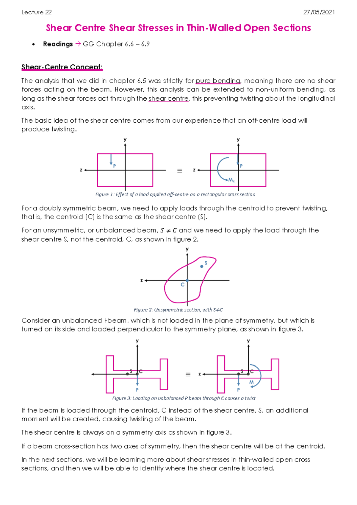 Lecture 22 - Shear Centre & Flow in Thin-Walled Open Sections - Studocu