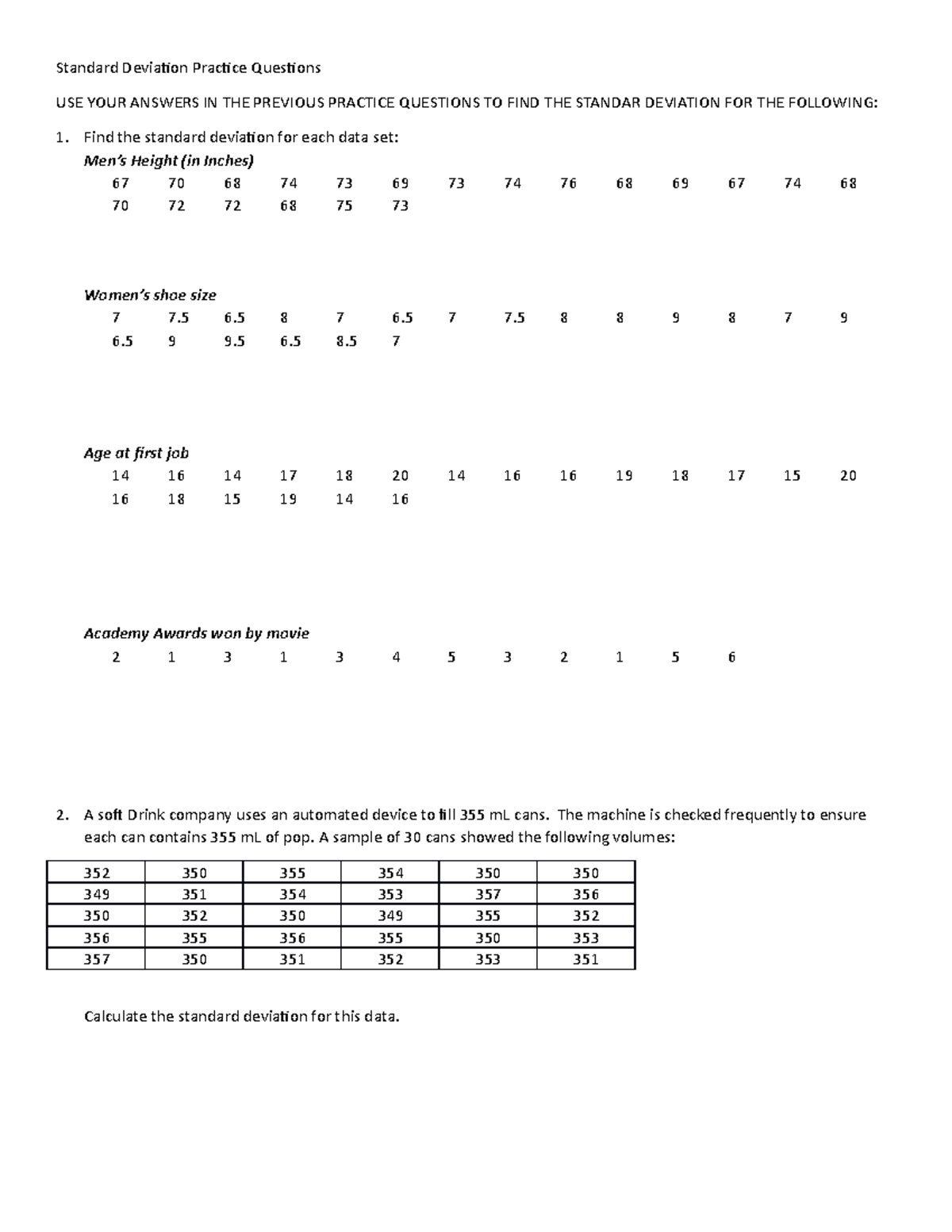 Standard Deviation Practice Questions - MATH 101 - Studocu