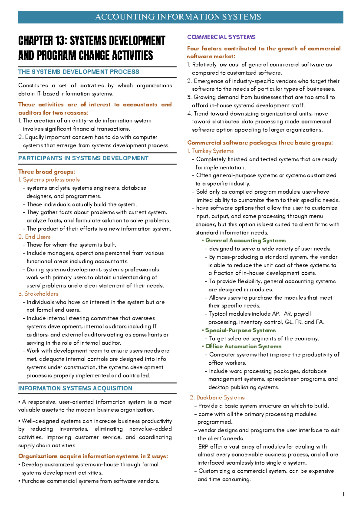 AIS 13: Systems Development & Program Change Activities - Studocu