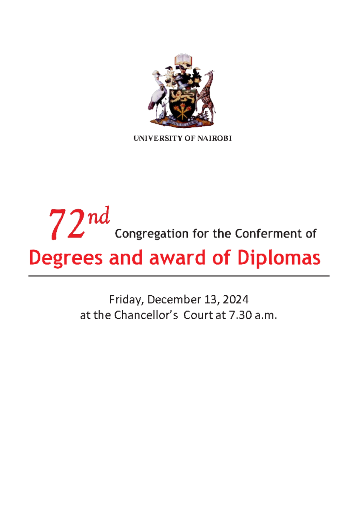 72nd UoN Graduation Ceremony Booklet - December 13, 2024 - Studocu