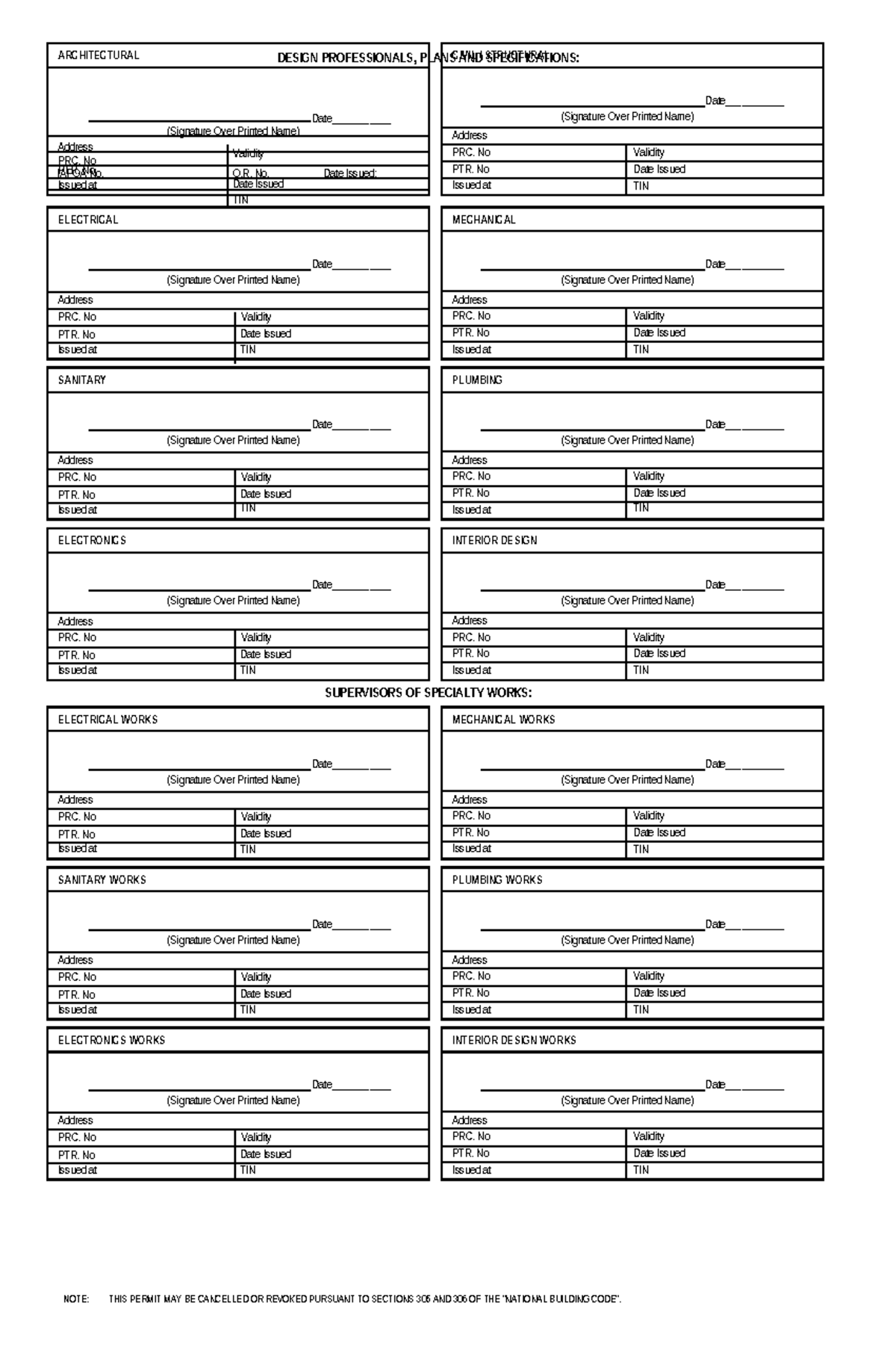 ARCHITECTURAL DESIGN PERMITS & SPECIFICATIONS: PRC, PTR, TIN - Studocu