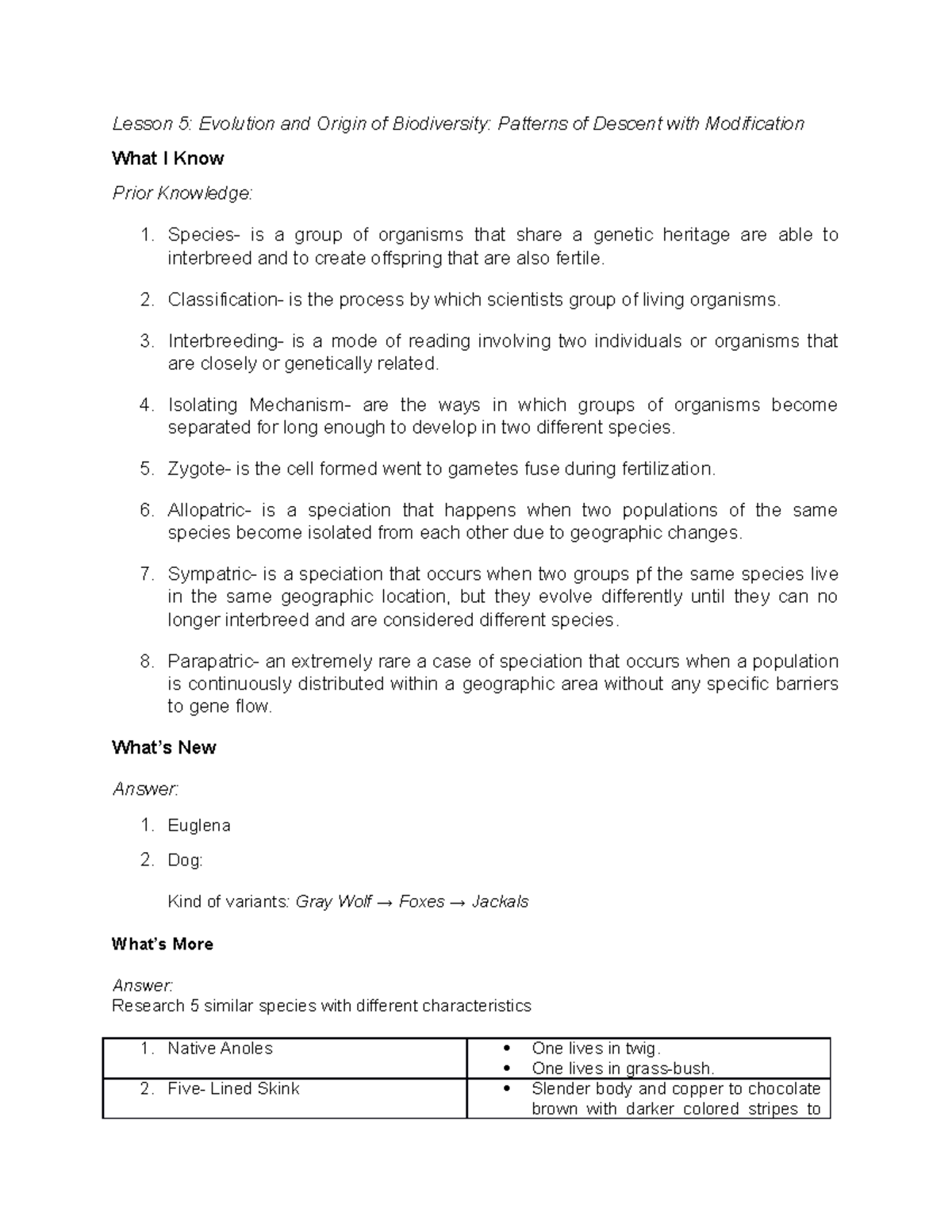 Lesson 5: Evolution & Origin of Biodiversity Insights and Mechanisms ...
