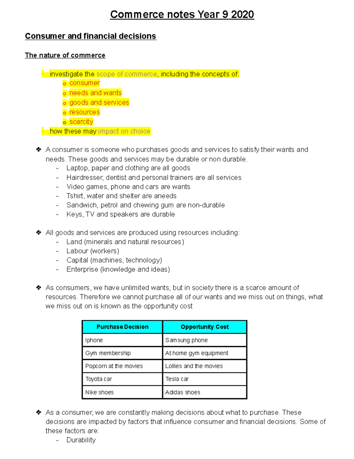 Year 9 Commerce Notes: Understanding Consumer Choices & Decisions - Studocu
