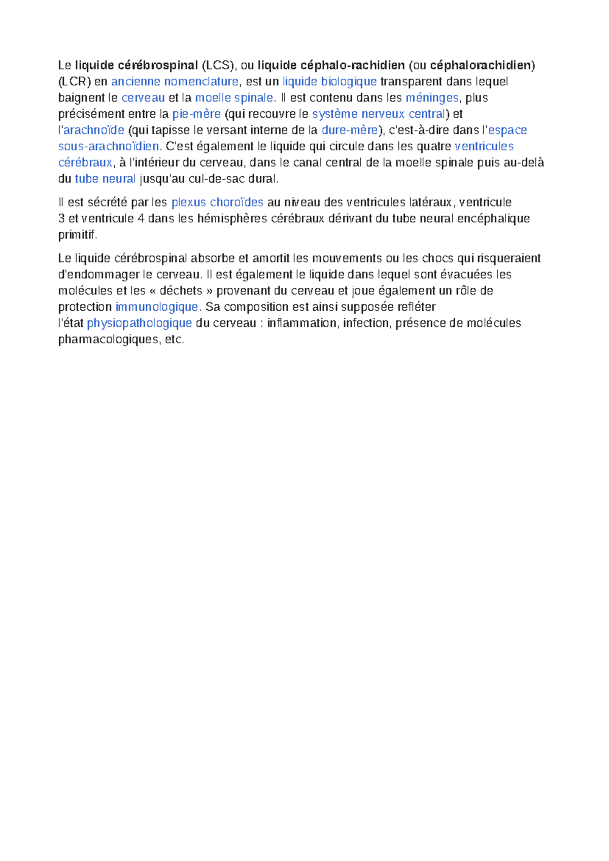 Étude sur le Liquide Céphalorachidien (LCR) et ses Fonctions - Studocu