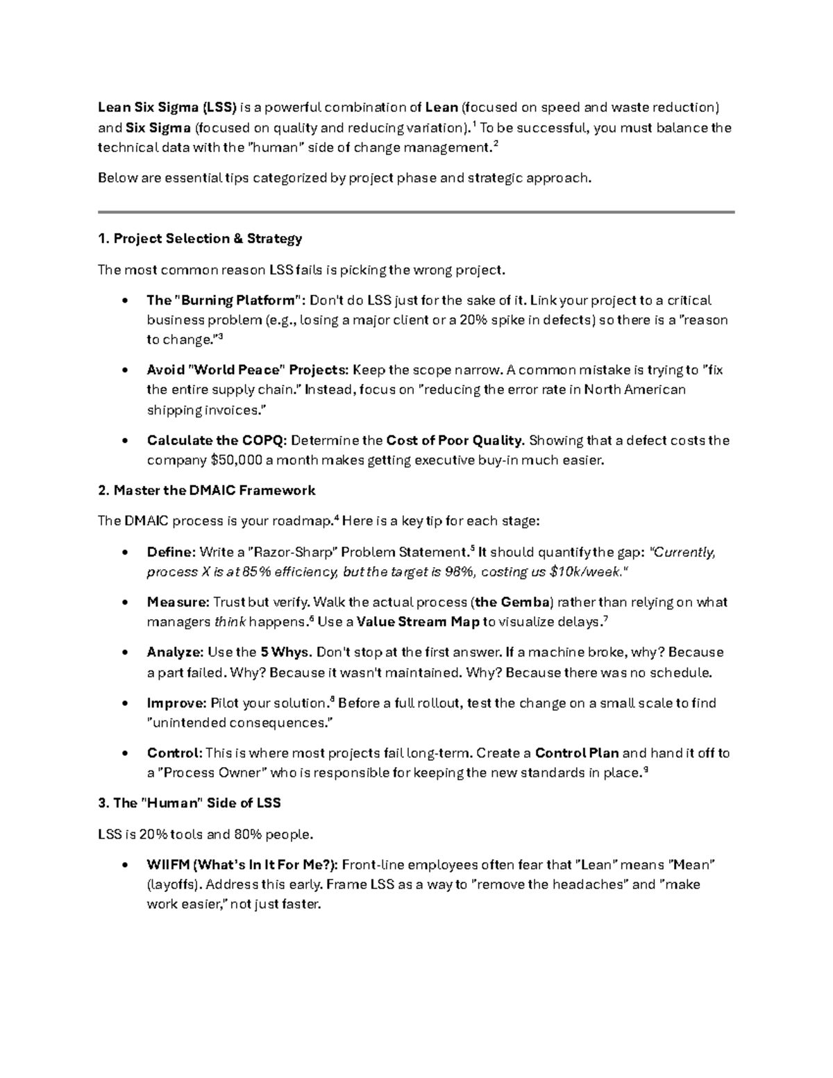 Lean Six Sigma (LSS) Tips for Project Success and Management - Studocu