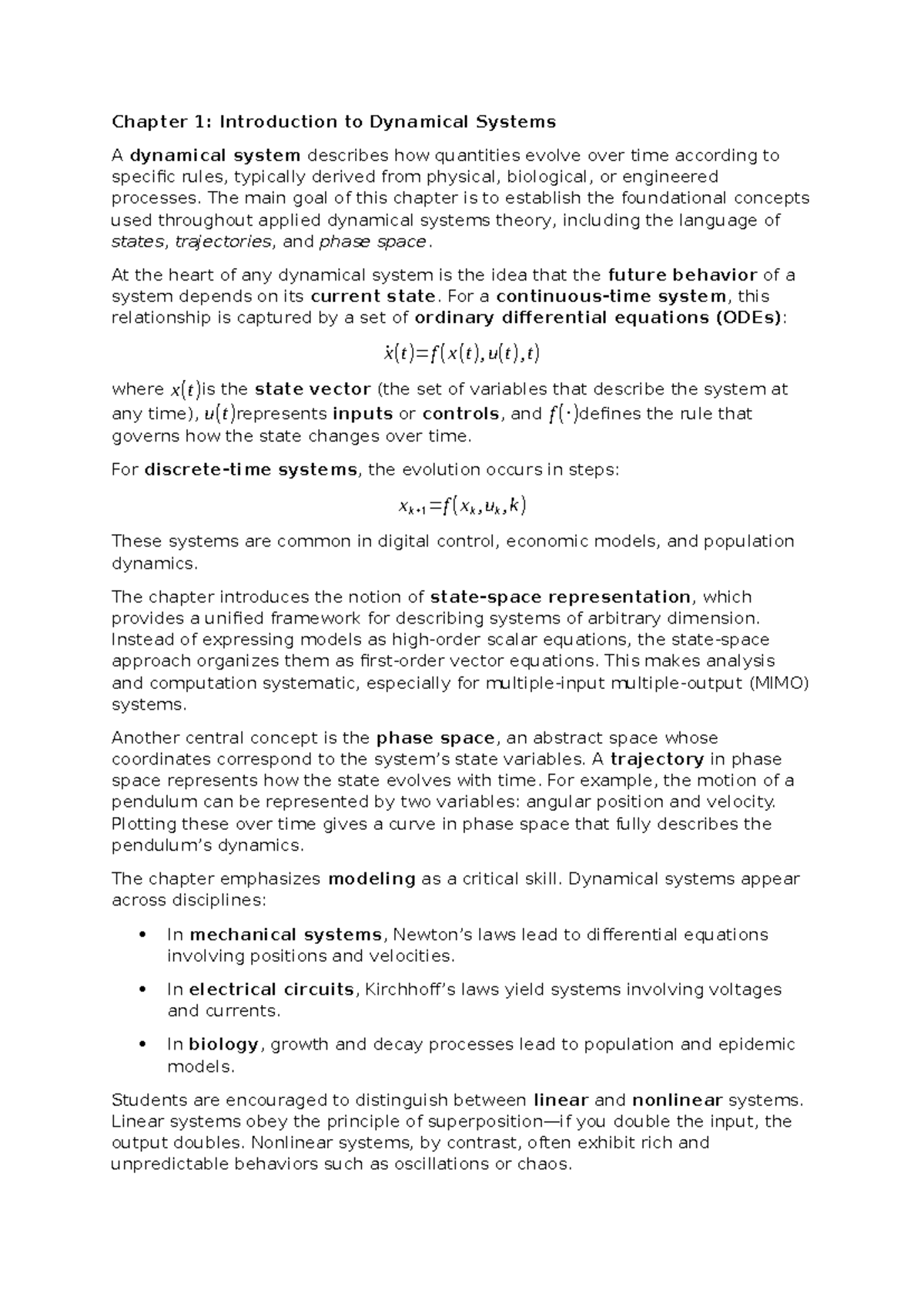 Chapter 1: Intro to Dynamical Systems and Their Applications - Studocu