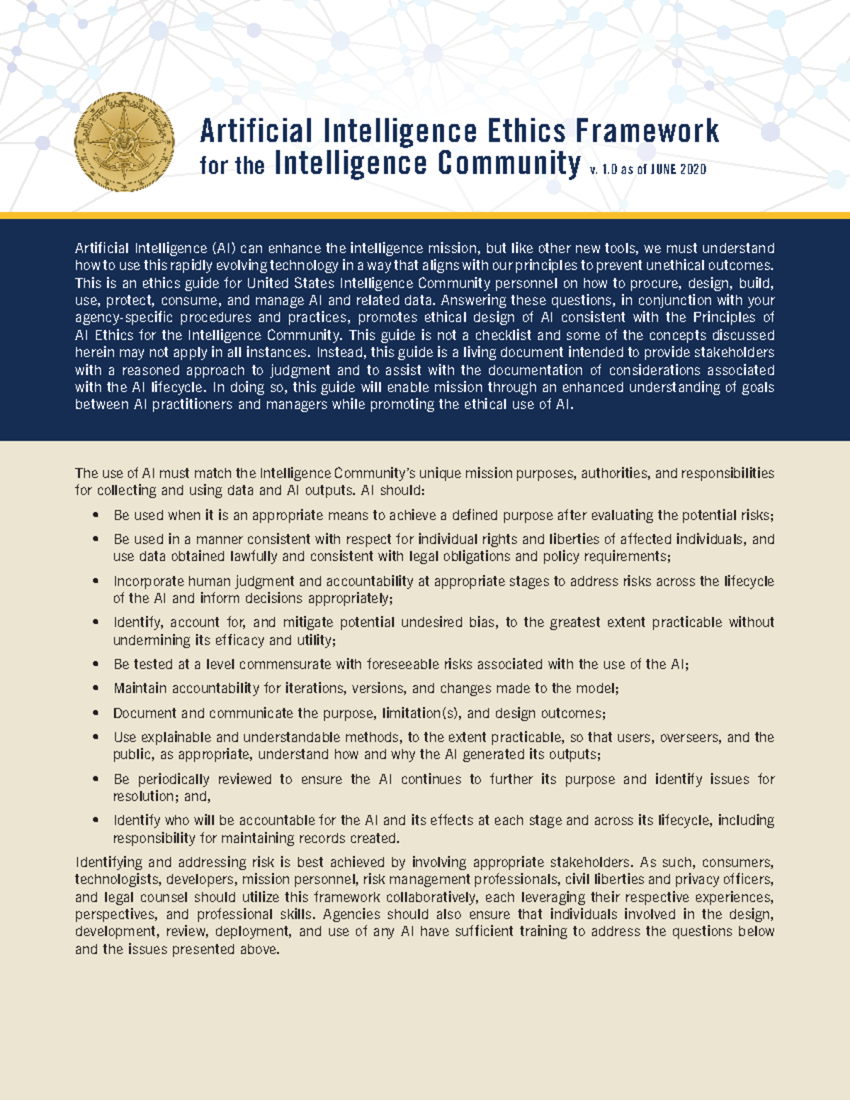 AI Ethics Framework for the Intelligence Community 10 - Artificial ...