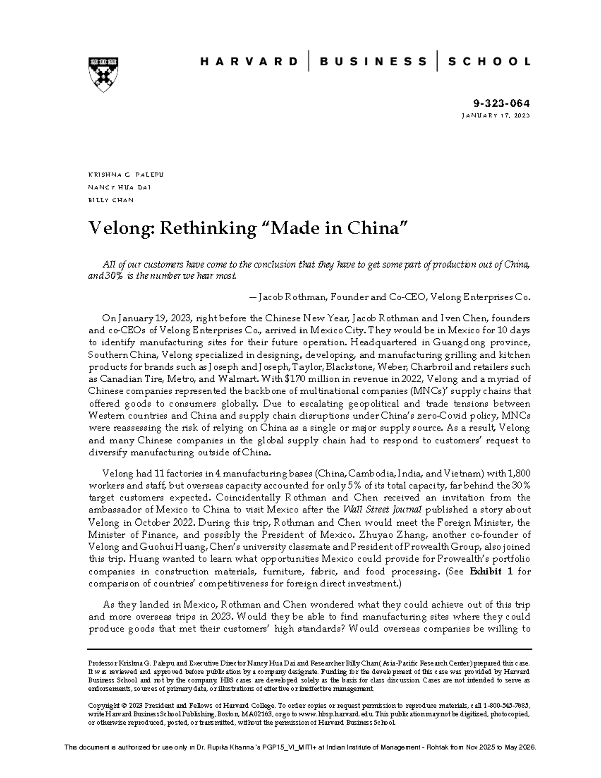C6 Velong: Rethinking Global Manufacturing Strategies Post-COVID - Studocu