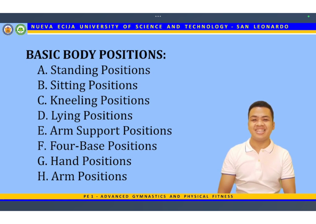 The 4 Basic Body Positions - NUEVA ECIJA UNIVERSITY OF SCIENCE AND ...