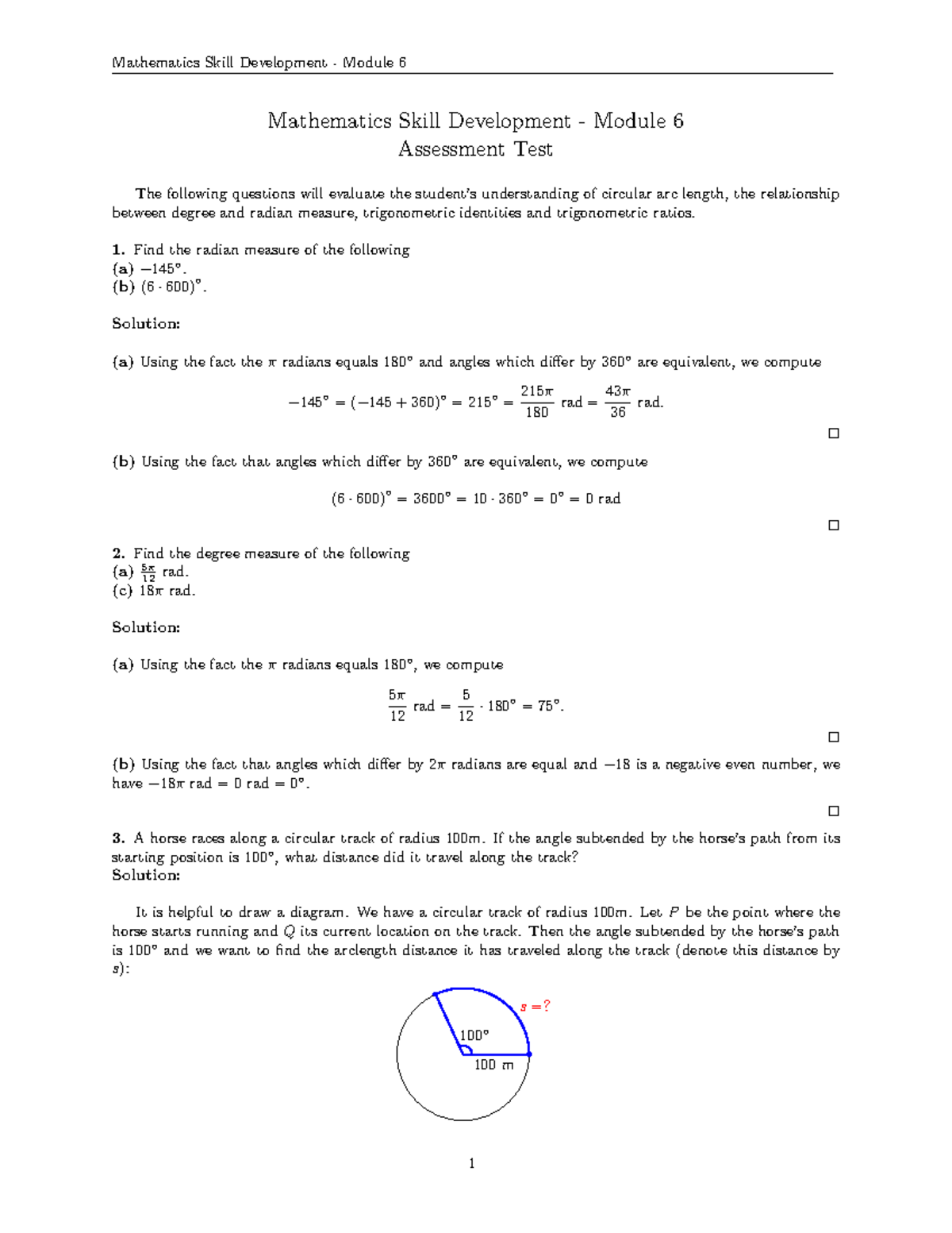 Module 6 Trigonometry Assessment Test Solutions - Studocu