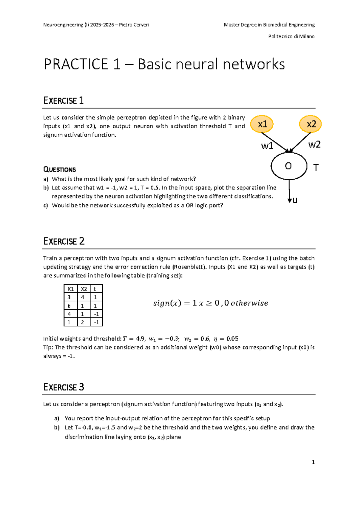 Neuroengineering (I) - Practice 01: Basic Neural Networks Exercises ...