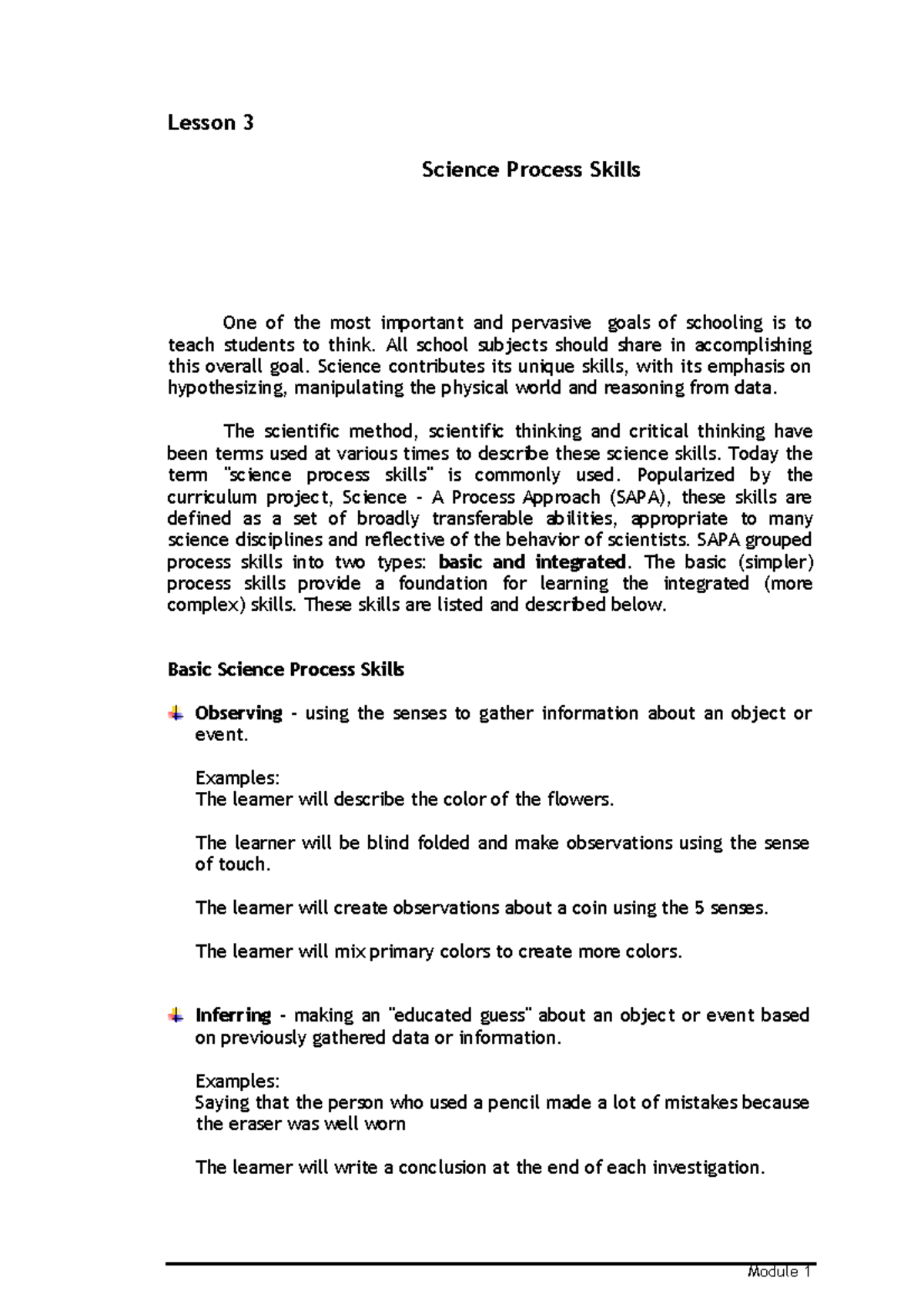 Lesson 3 Science Process Skills - All school subjects should share in ...