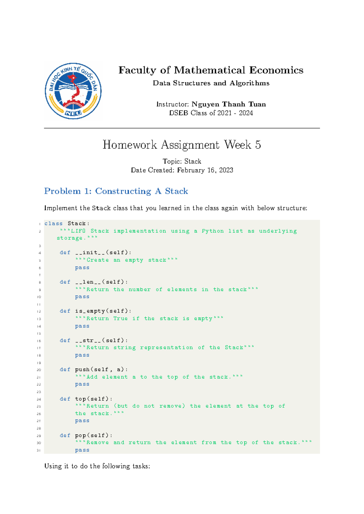 Homework Week 5 Stack - Faculty of Mathematical Economics Data ...