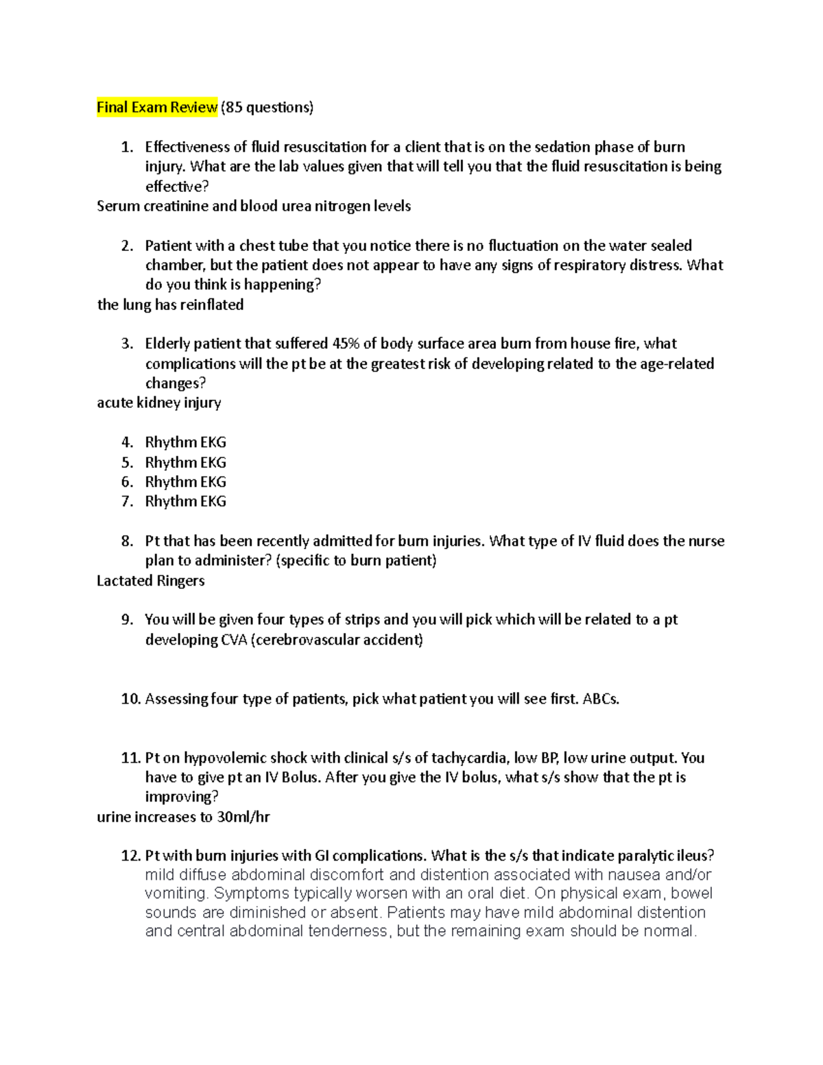 Advanced Med Surg Final Exam Review: Key Concepts & Questions - Studocu