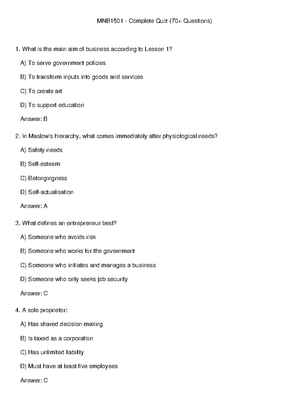 MNB1501 Complete Quiz Questions: Key Concepts and Answers - Studocu