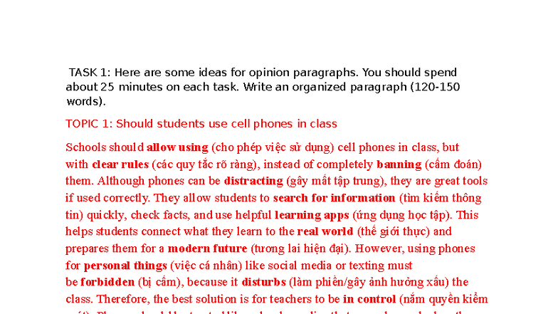 Writing Test Ideas for Opinion Paragraphs and Emails - Studocu