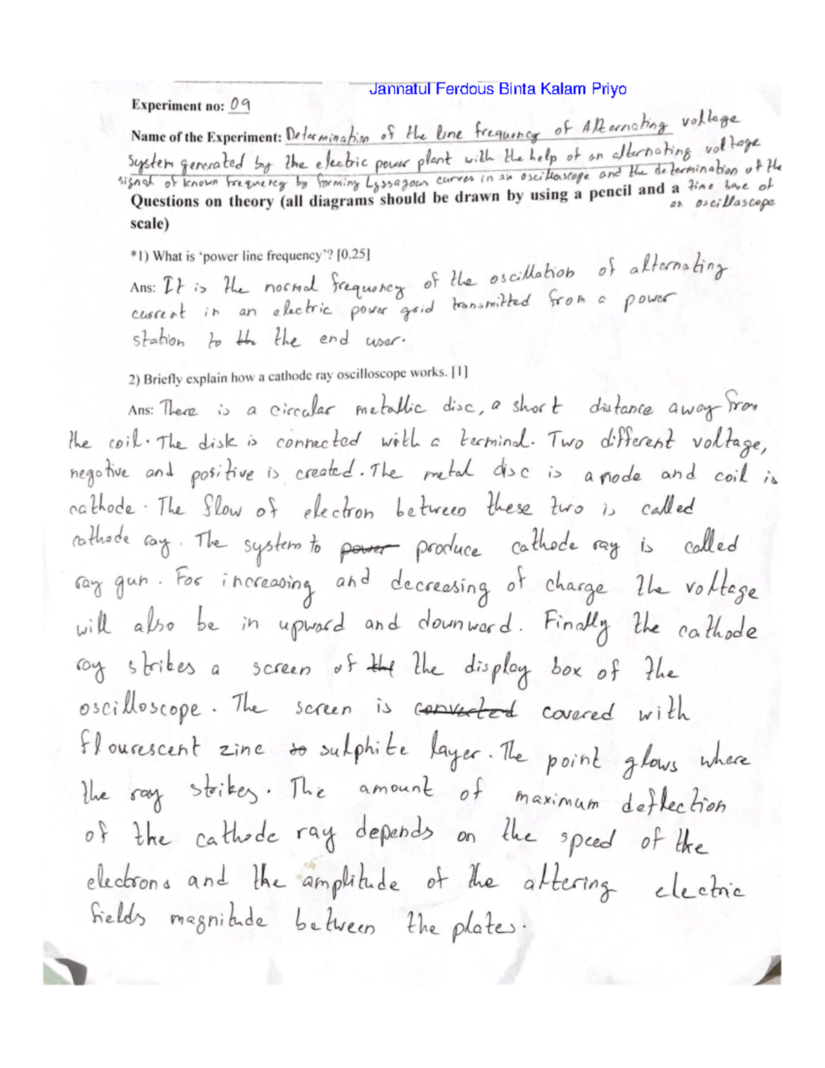 Experiment 09: Determining Line Frequency Using Lissajous Curves - Studocu
