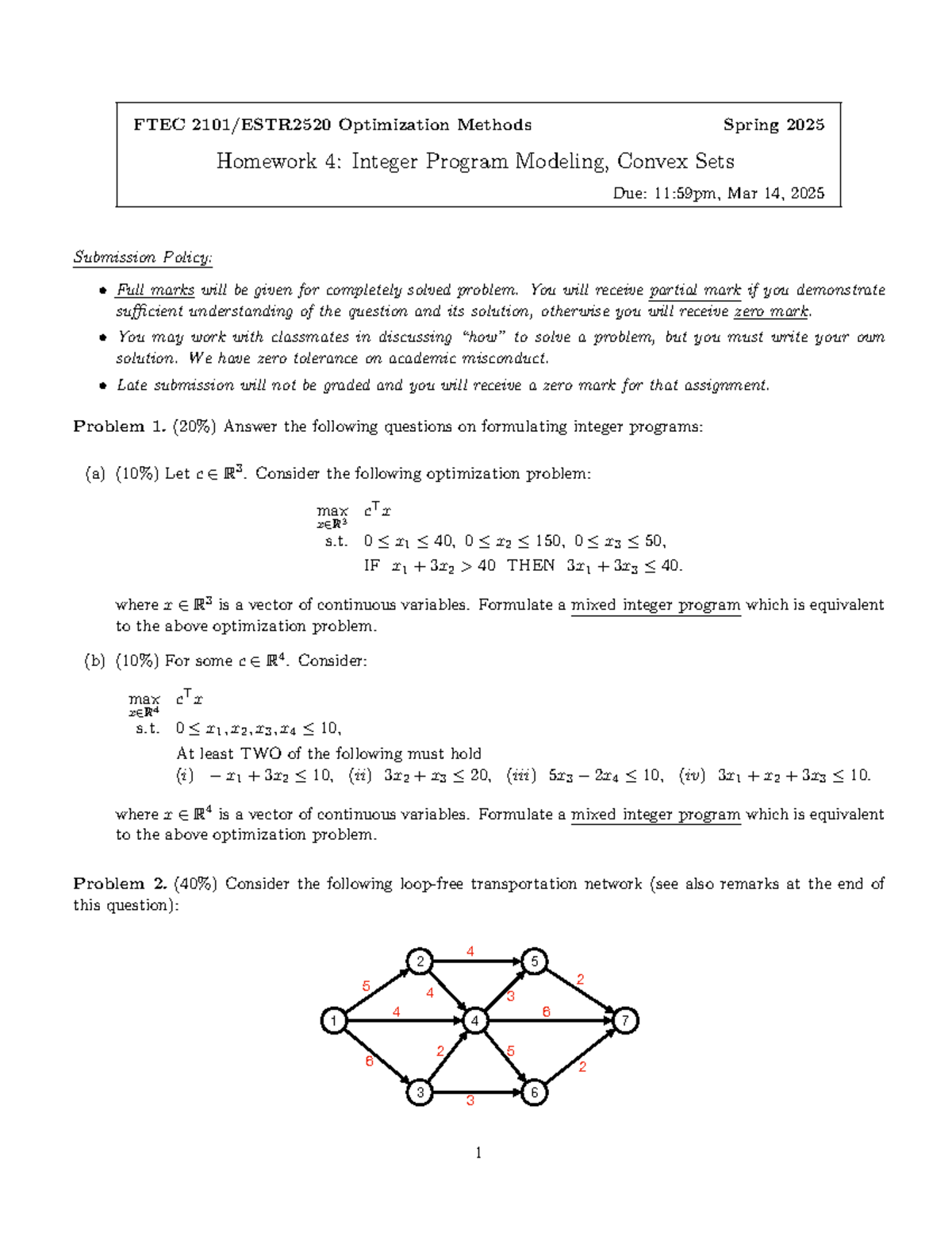 FTEC 2025 Homework 4: Integer Programming & Convex Sets Analysis - Studocu
