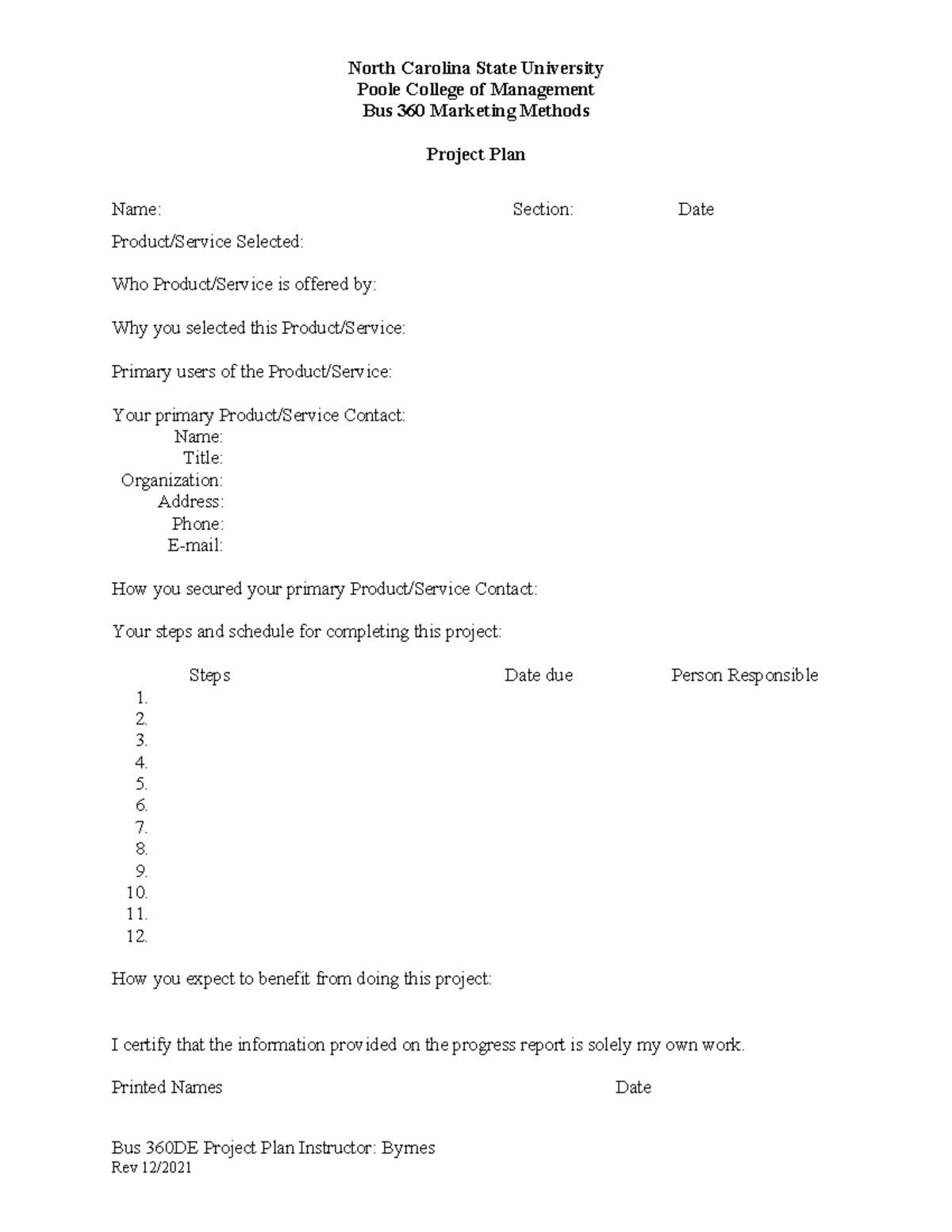 BUS 360DE Marketing Methods Project Plan - Spring 2021 - Studocu
