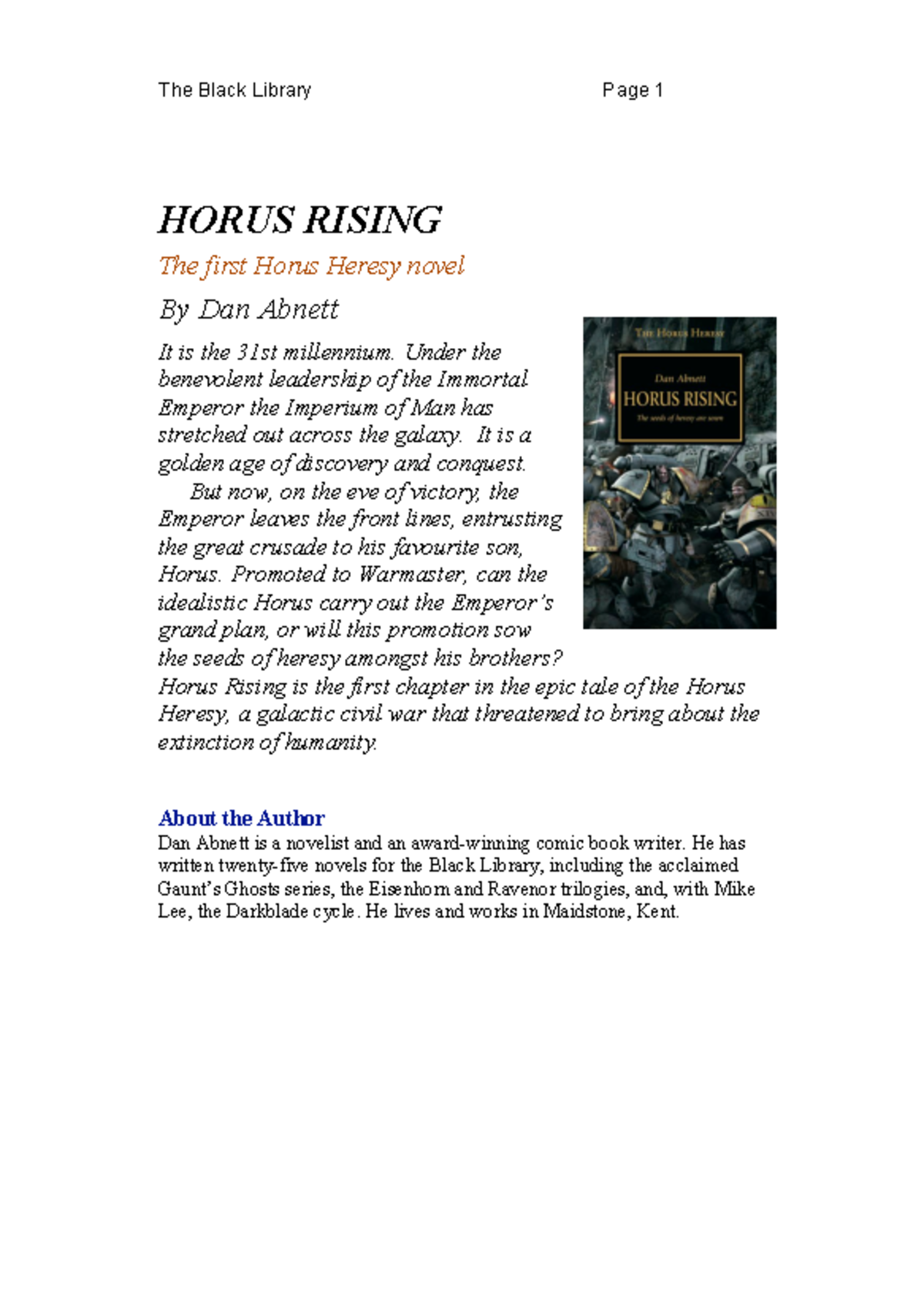 Horus Rising (Horus Heresy Series) - A Tale of War and Betrayal - Studocu