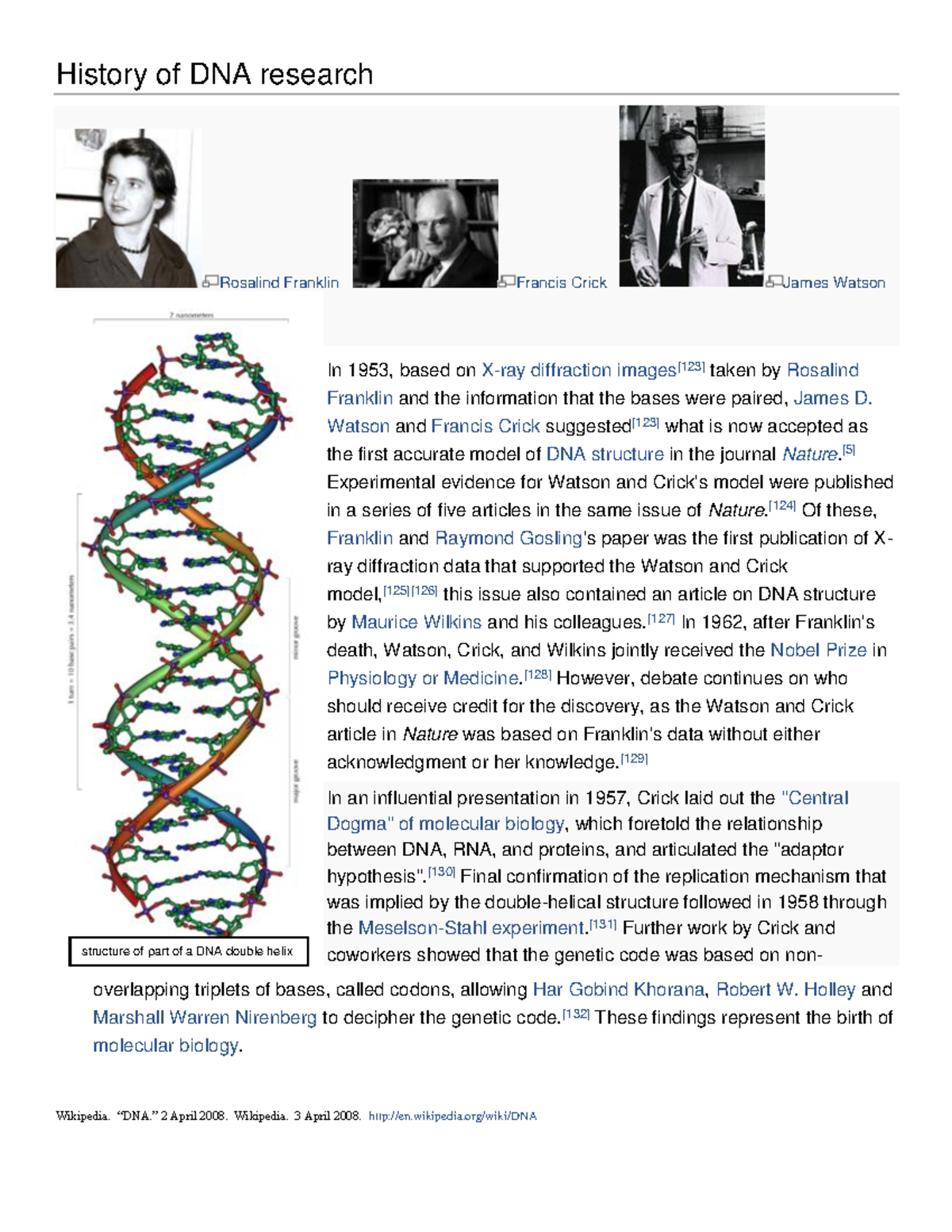 History of DNA Research: Contributions of Franklin, Watson & Crick ...