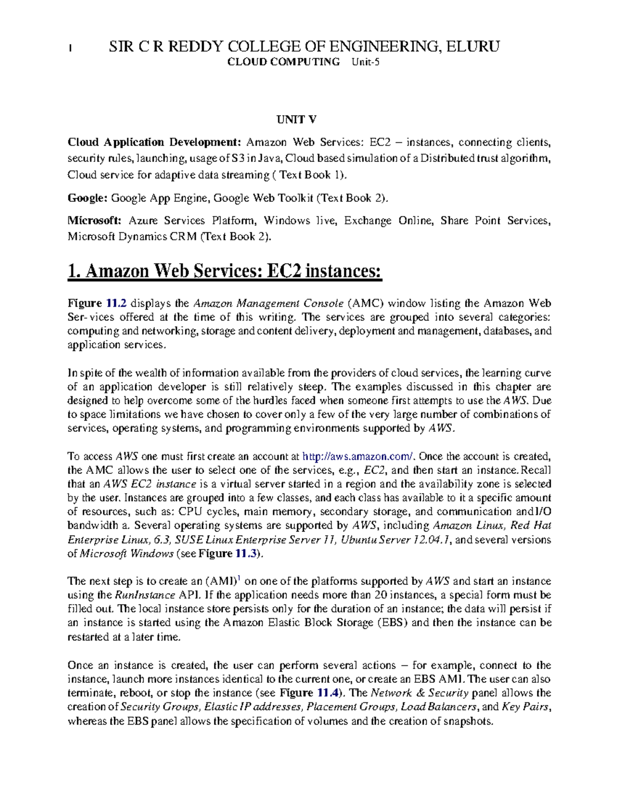 CC UNIT5 - qefegge - CLOUD COMPUTING Unit- UNIT V Cloud Application Development: Amazon Web ...