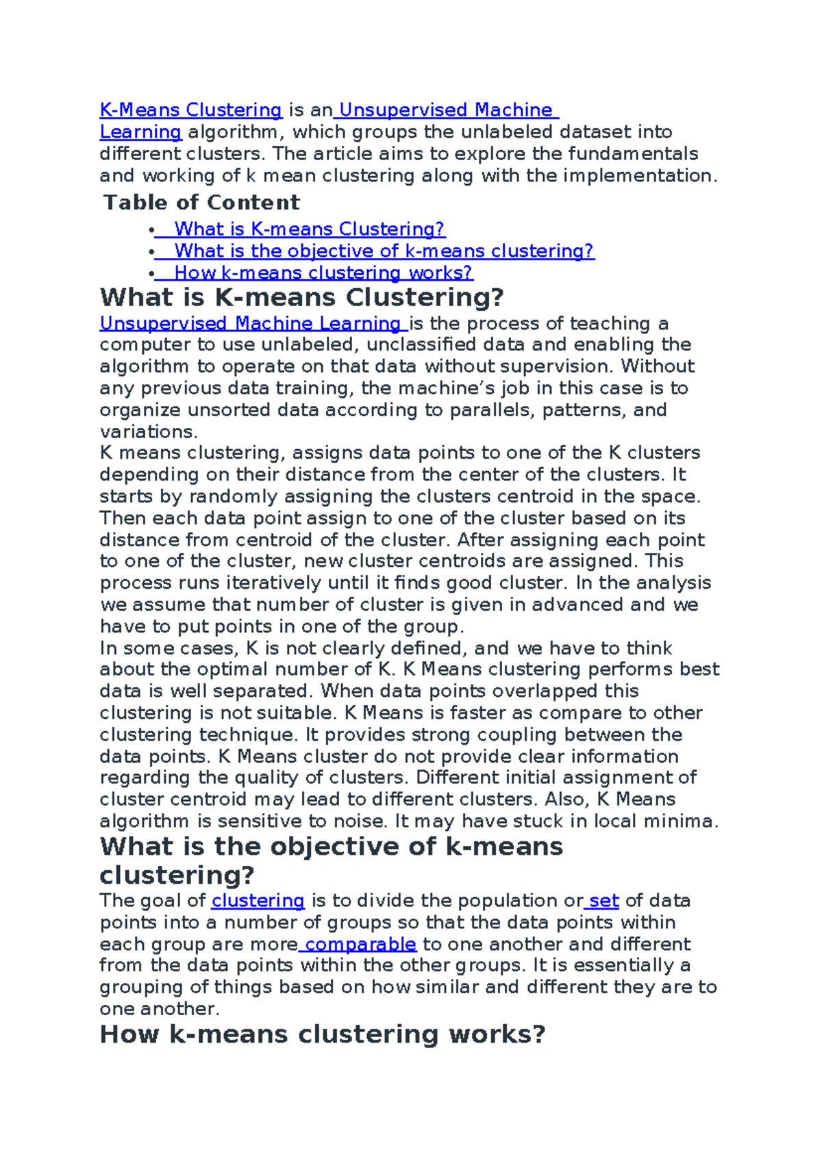 K-Means Clustering Notes - Unit 3: Fundamentals & Implementation - Studocu