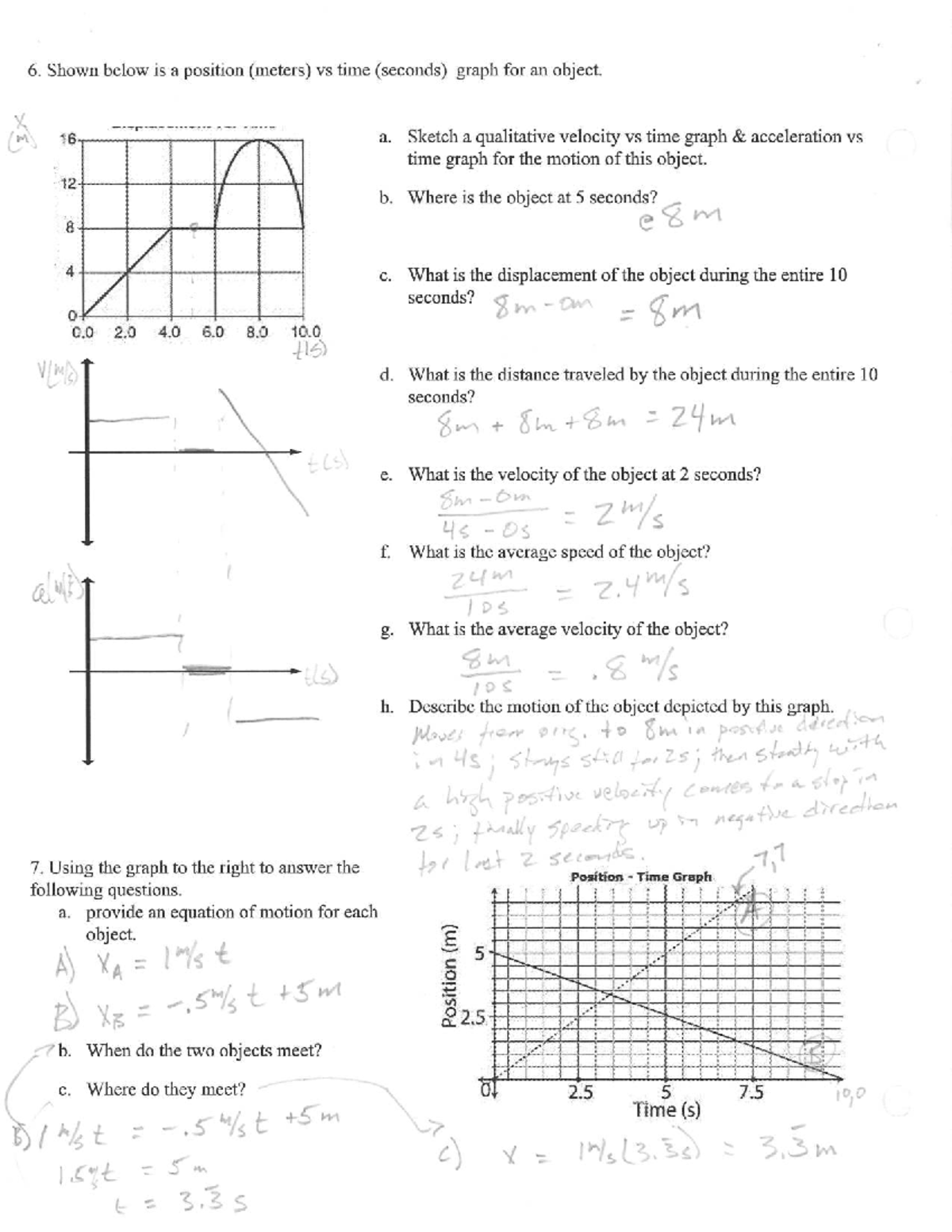 Unit 1 review p2-3 2425 answers - 6. Shown below is a position (meters ...