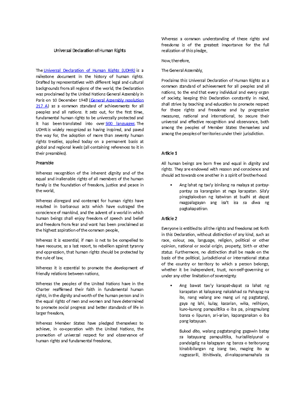 UDHR - Comprehensive Overview of Human Rights Declaration - Studocu