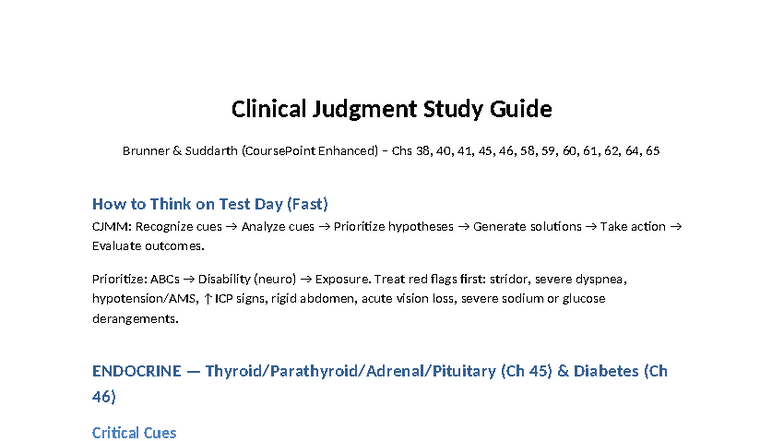 Med Surg CJMM Clinical Judgment Study Guide: Key Concepts & Cues - Studocu