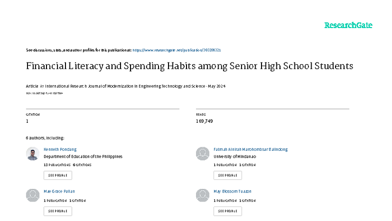 Financial Literacy and Spending Habits: A Study on SHS Students - Studocu