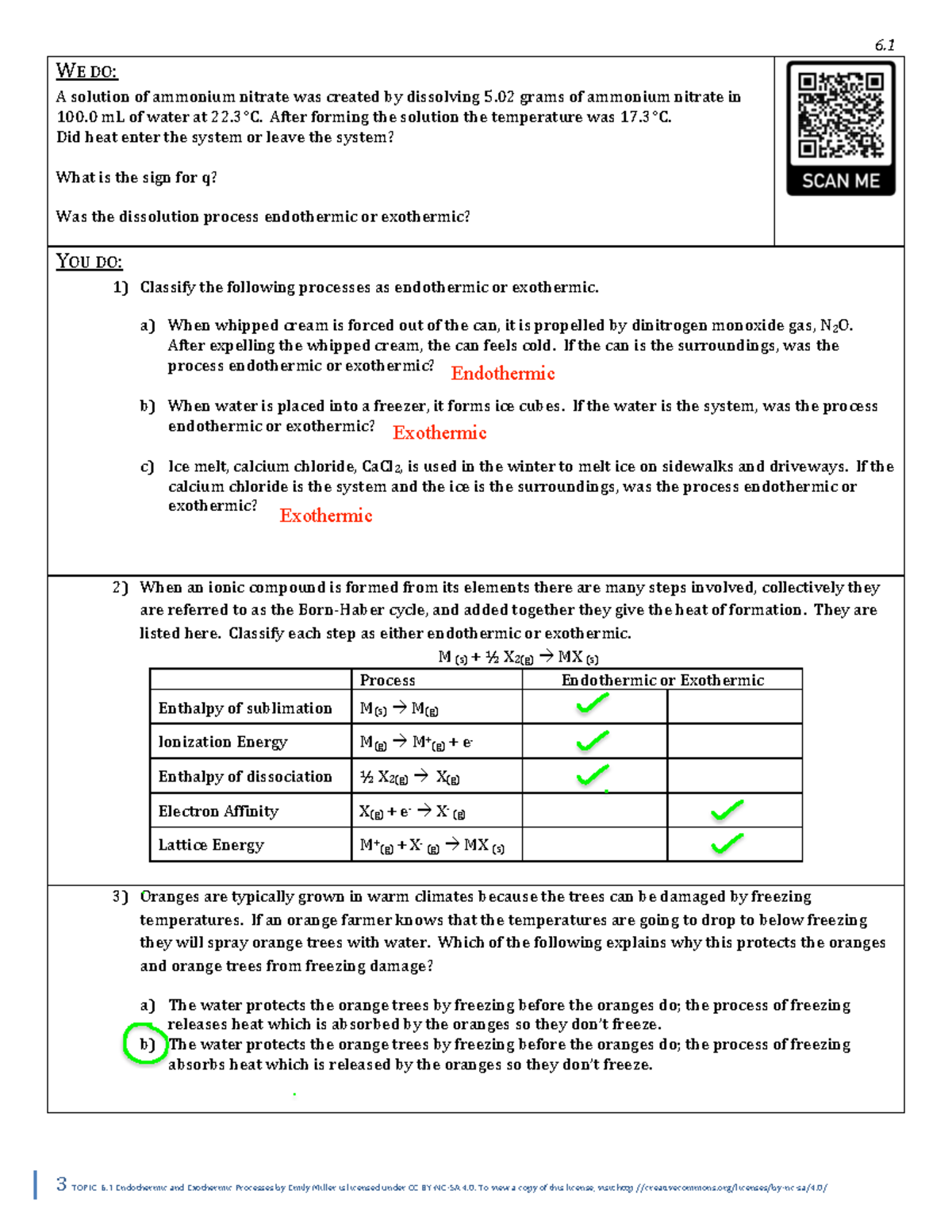 6.1 Endothermic and Exothermic Processes Student - 6. 3 TOPIC: 6 ...